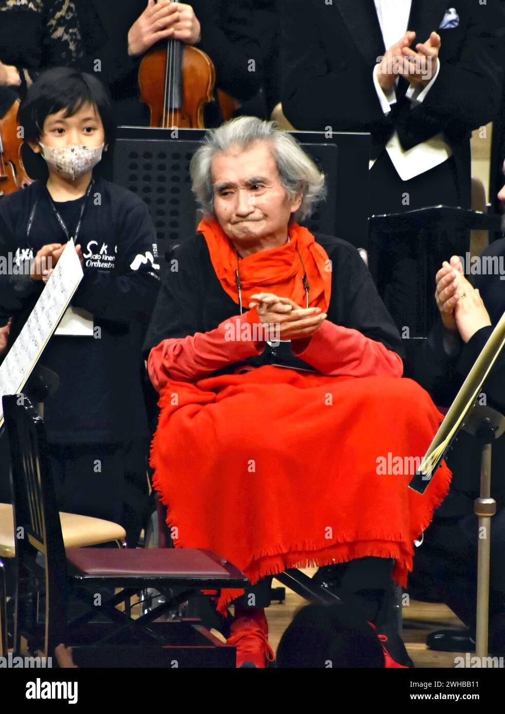 A file photo shows Japanese conductor Sieji Ozawa on a stage during ...