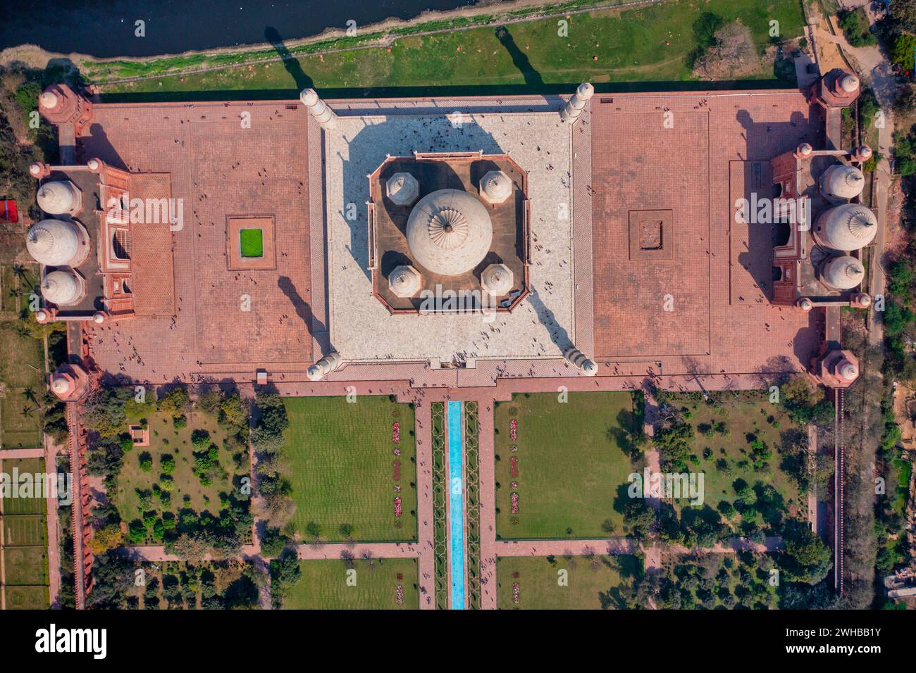 Aerial view of the Taj Mahal along Yamuna river, Agra, Uttar Pradesh ...