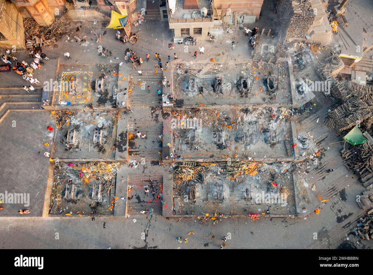 Aerial view of Varanasi, the spiritual capital of India and Ghats in ...