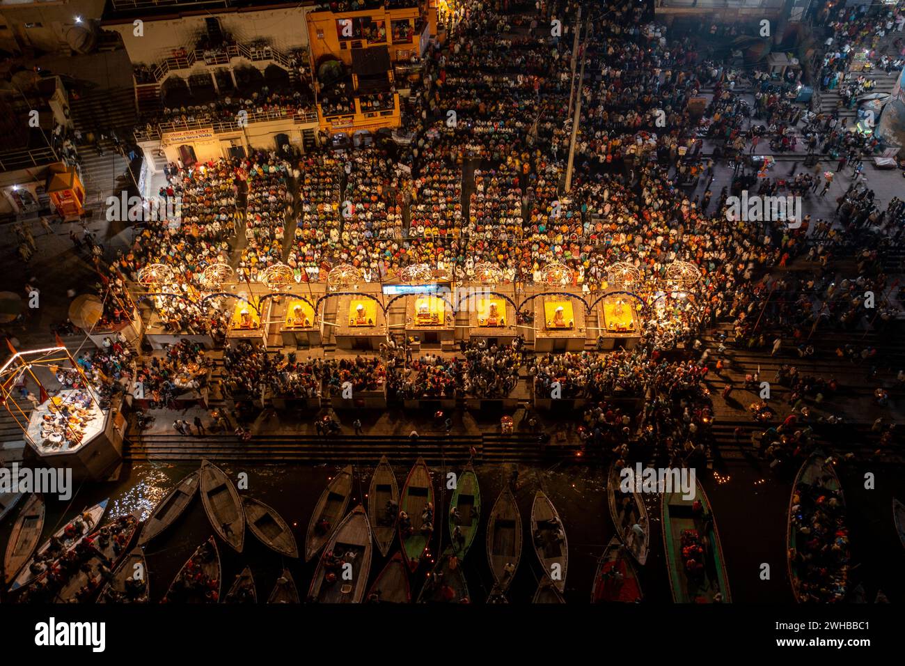 Aerial view of Varanasi, the spiritual capital of India and Ghats in ...