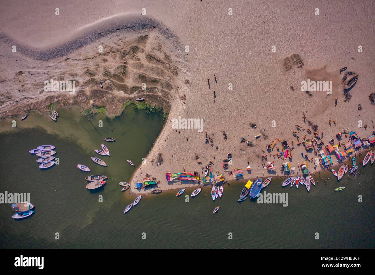 Aerial view of Varanasi, the spiritual capital of India and Ghats in ...