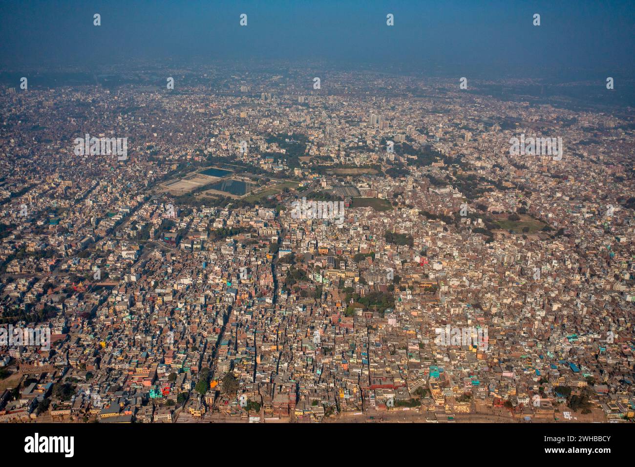 Aerial view of Varanasi, the spiritual capital of India and Ghats in ...