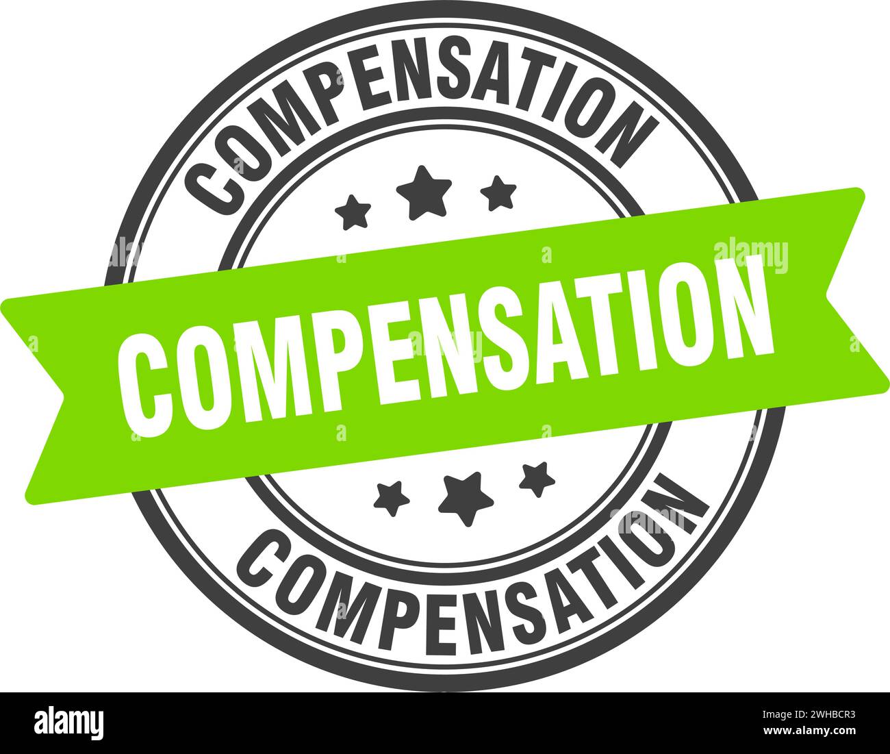 compensation stamp. compensation round sign. label on transparent ...