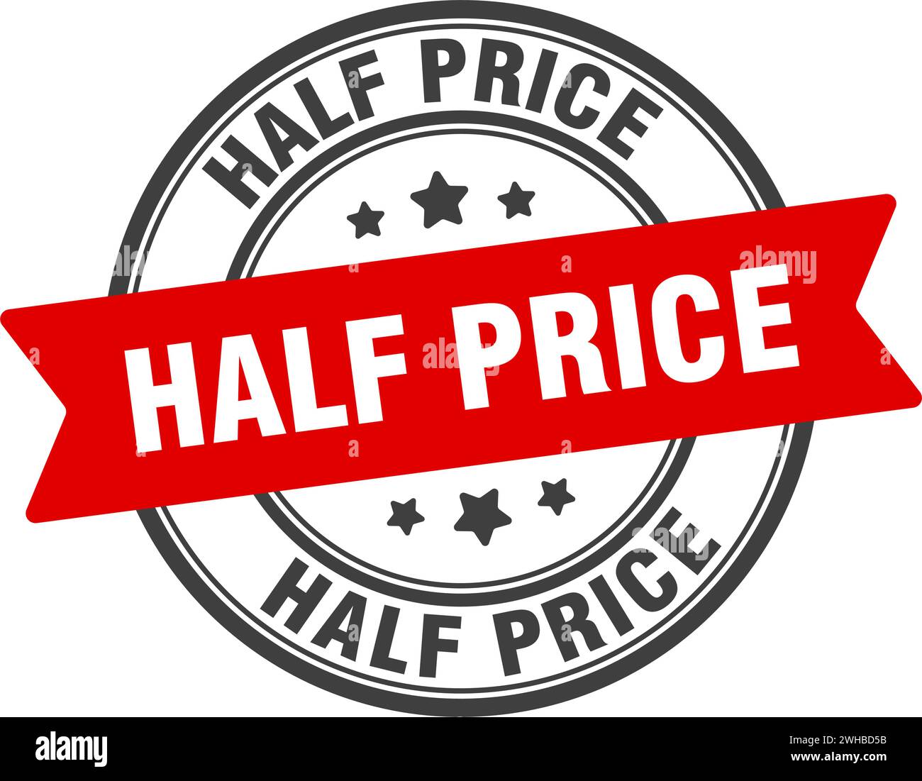 half price stamp. half price round sign. label on transparent ...