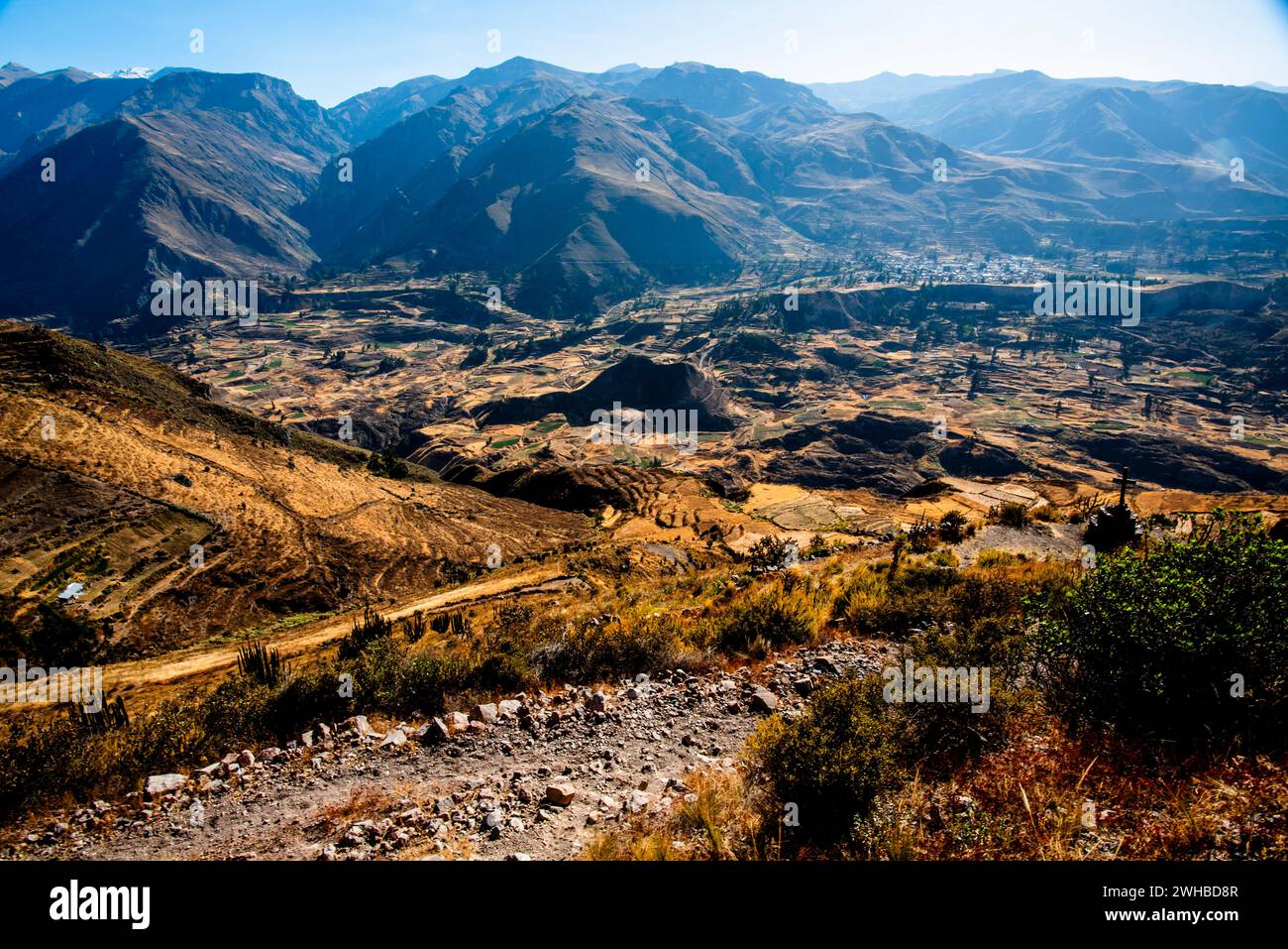 barren plateau at dawn over the Colca Canyon in Arequipa, Peru Stock ...
