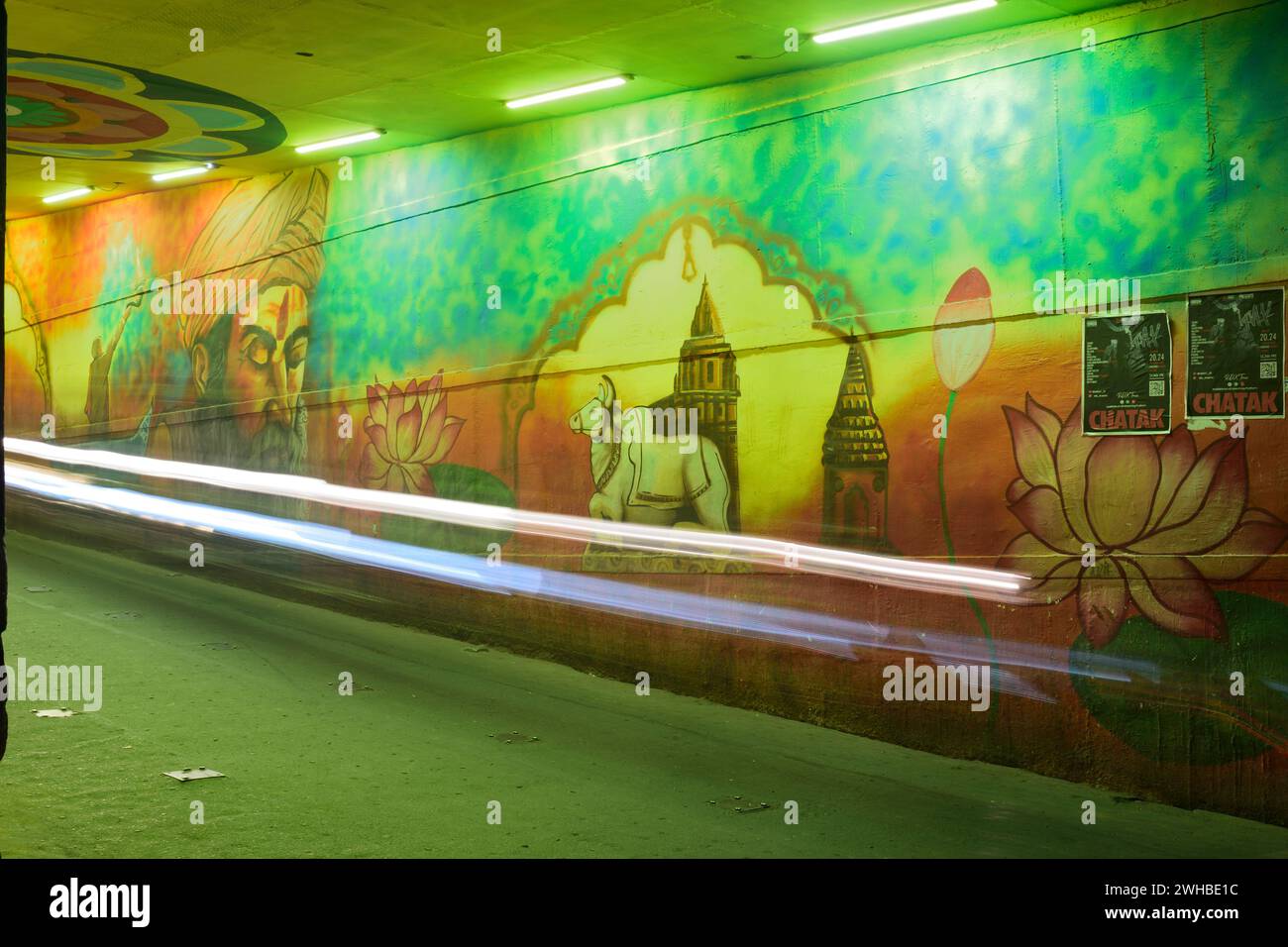 Janki Setu Rishikesh wall painting at night Stock Photo - Alamy