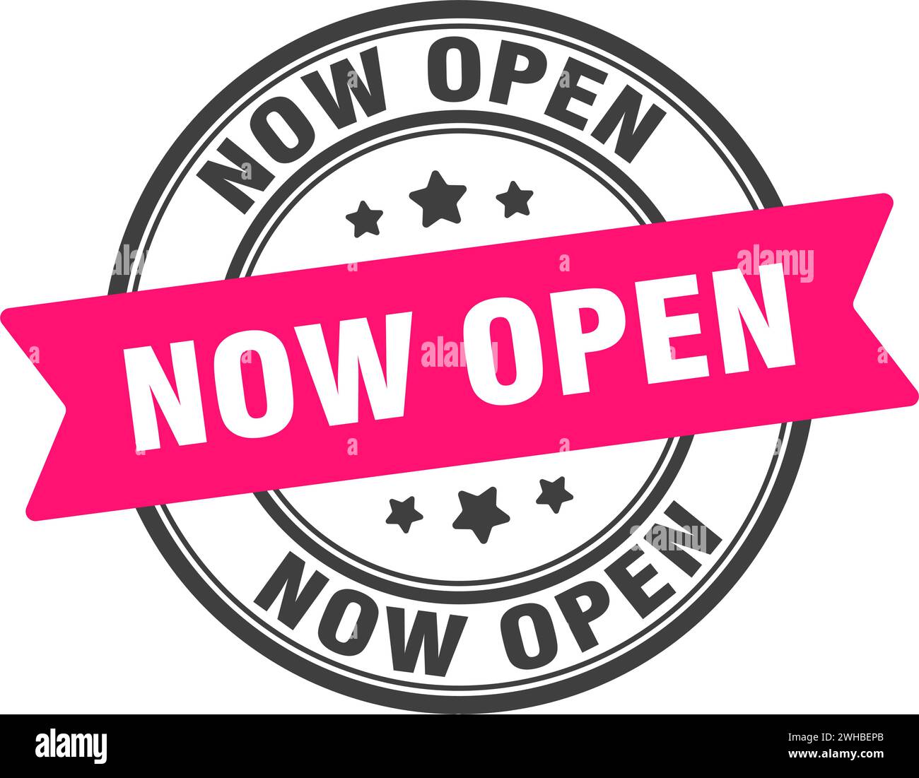 now open stamp. now open round sign. label on transparent background ...