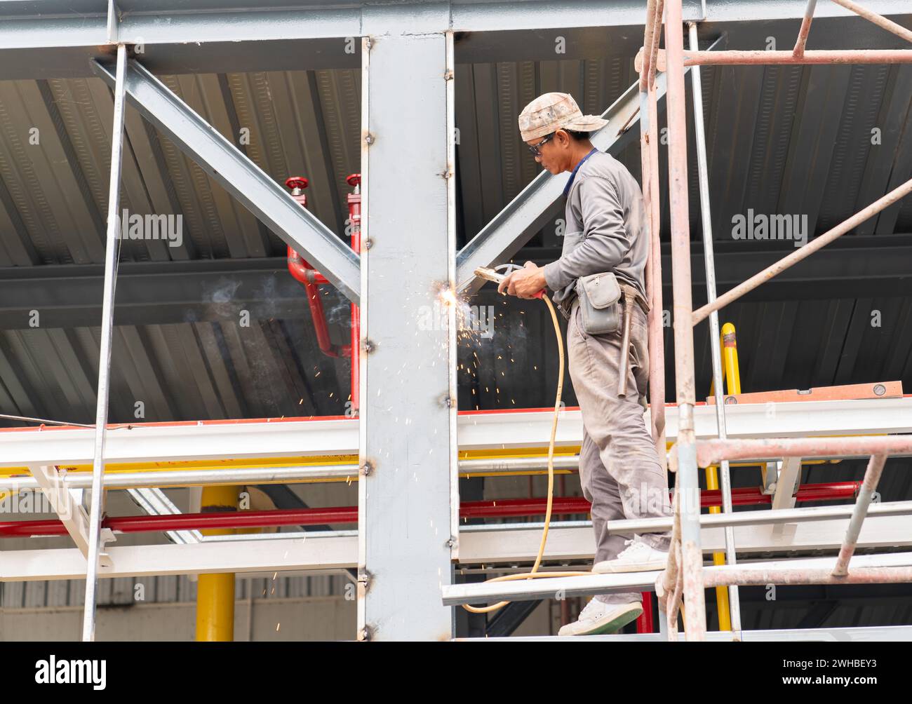 A Laber working on hight building without safty device ptotection in ...