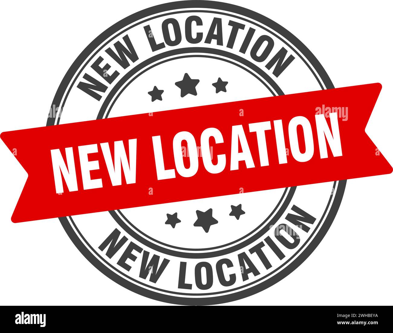 new location stamp. new location round sign. label on transparent ...