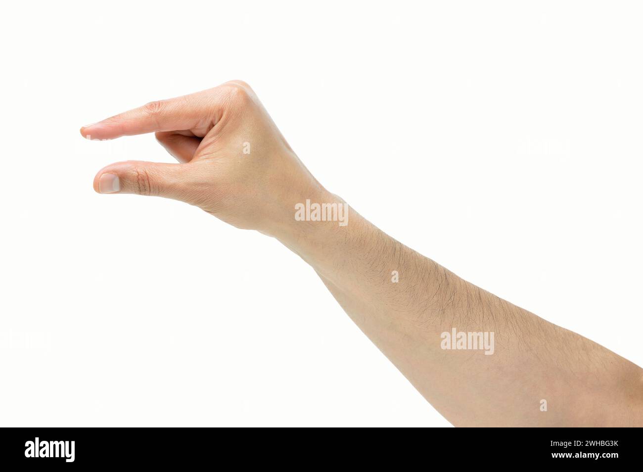 Man hand making the symbol that means pick up on white background Stock ...