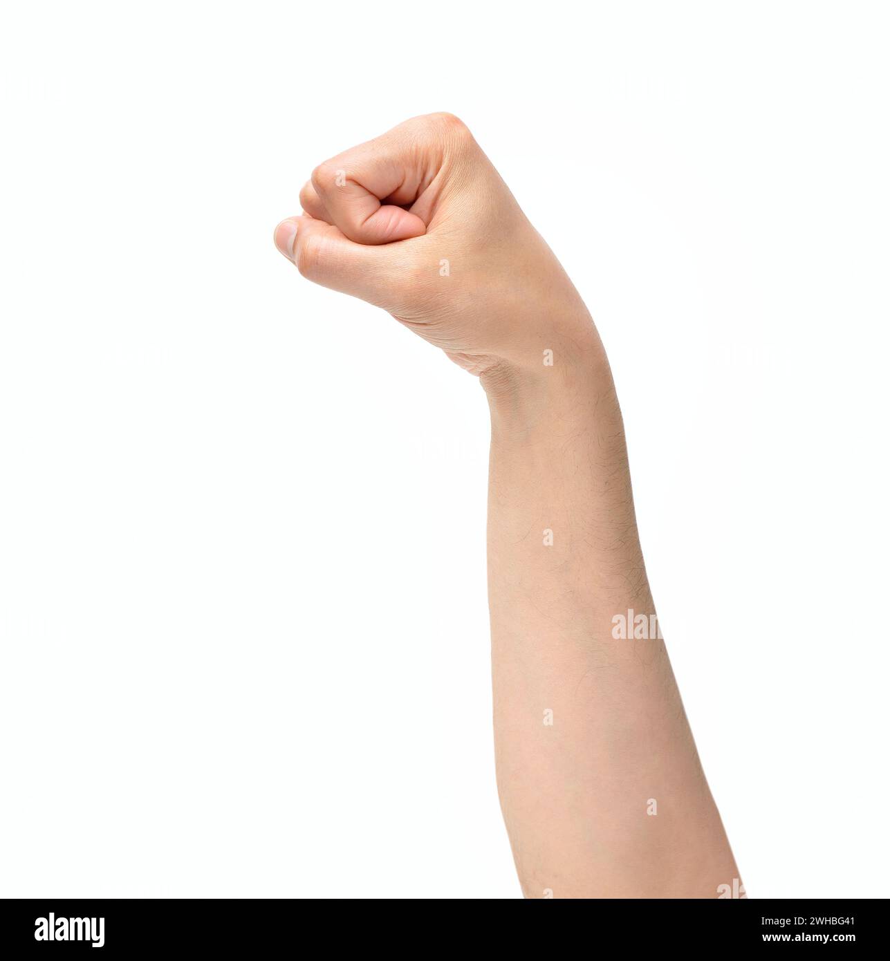 Man fist up in a white isolated background Stock Photo - Alamy