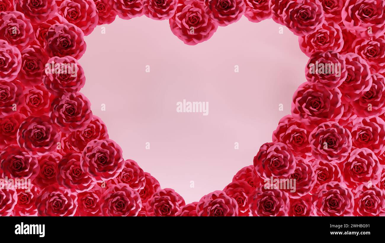 Pink roses heart frame 8k illustration Stock Photo - Alamy