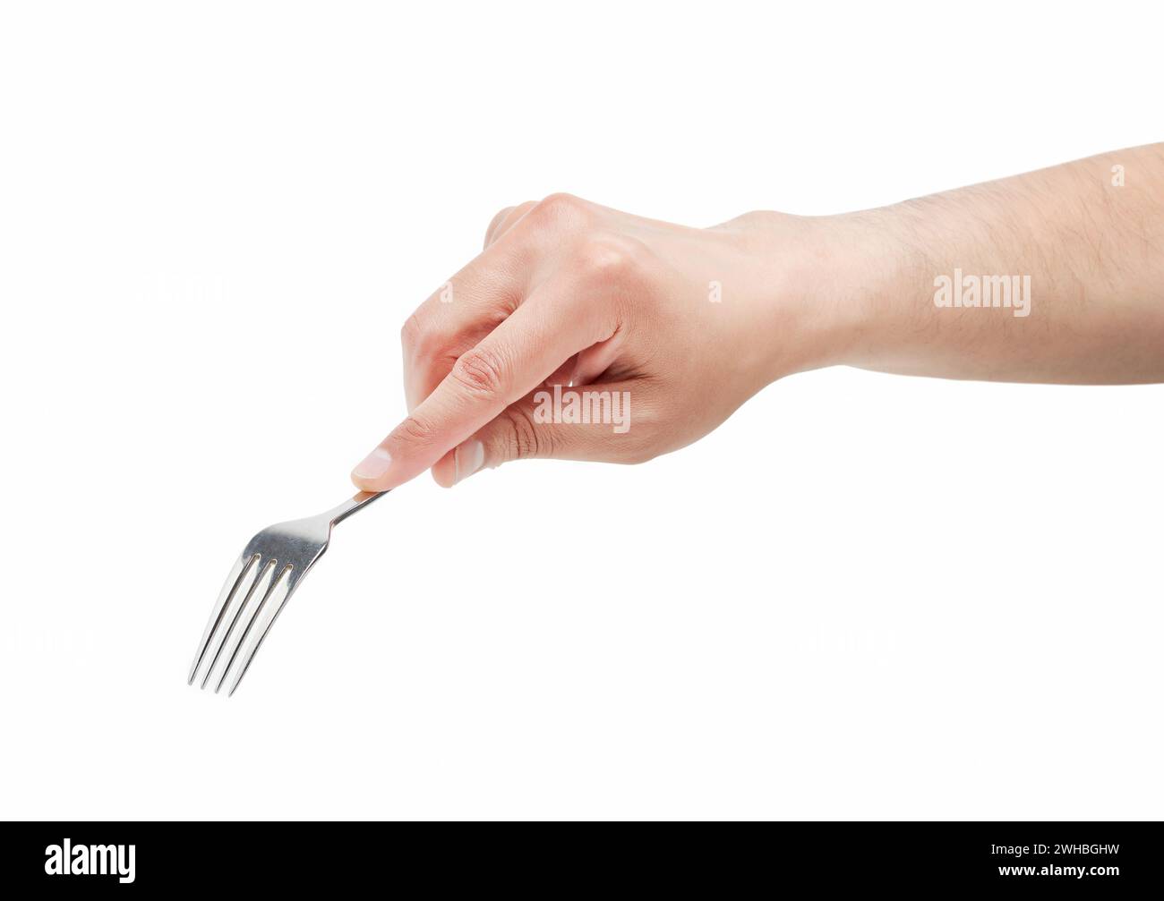 Man hand using a fork isolated against a white background Stock Photo ...