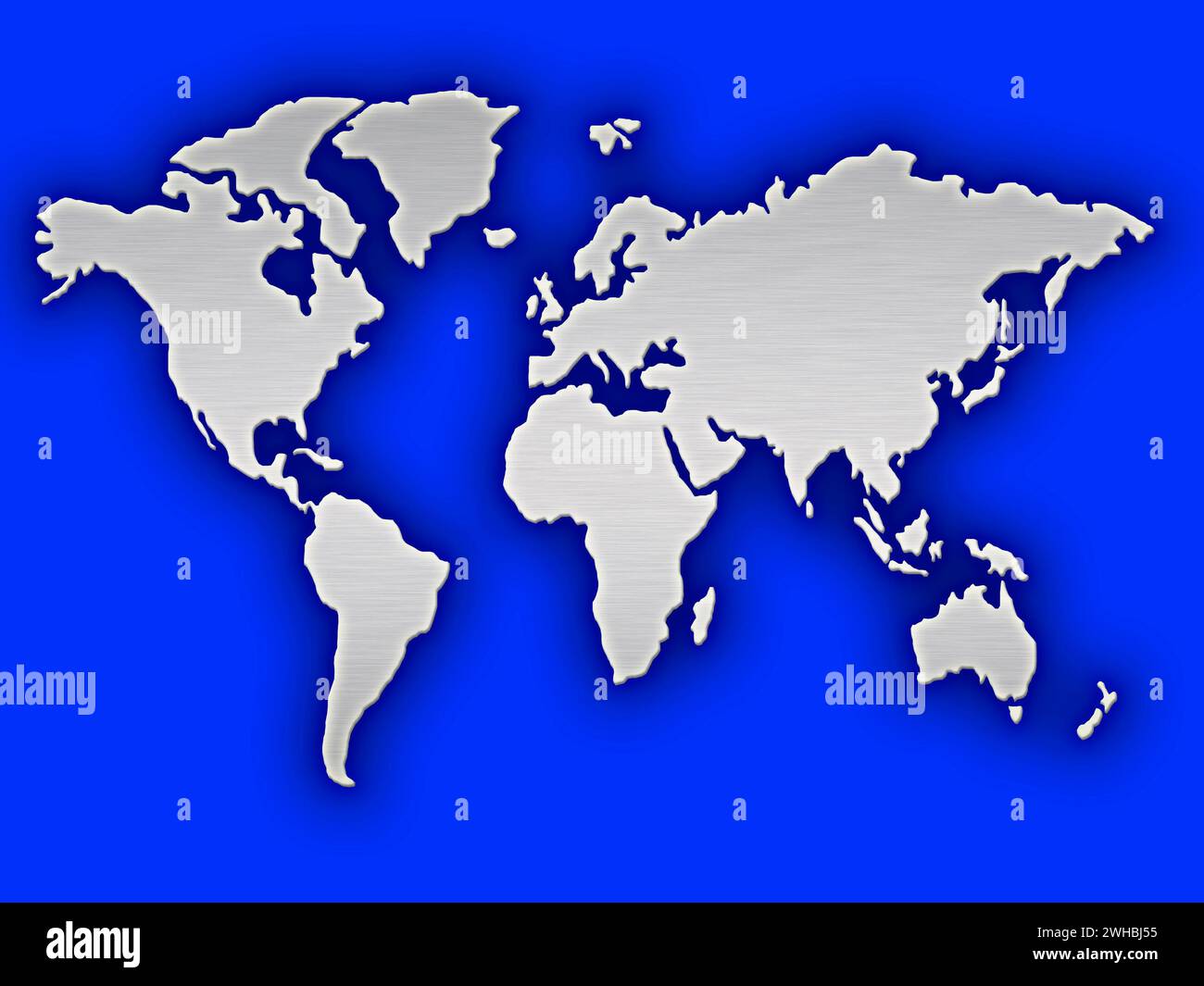Silver and blue map of the world Stock Photo - Alamy