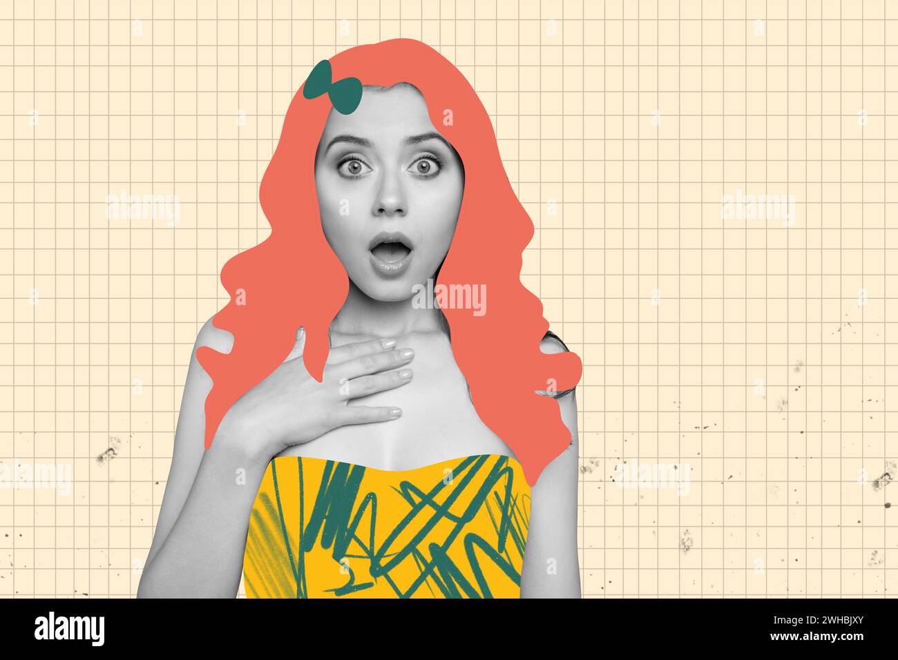 Collage 3d image of pinup pop retro sketch of amazed pretty female ...