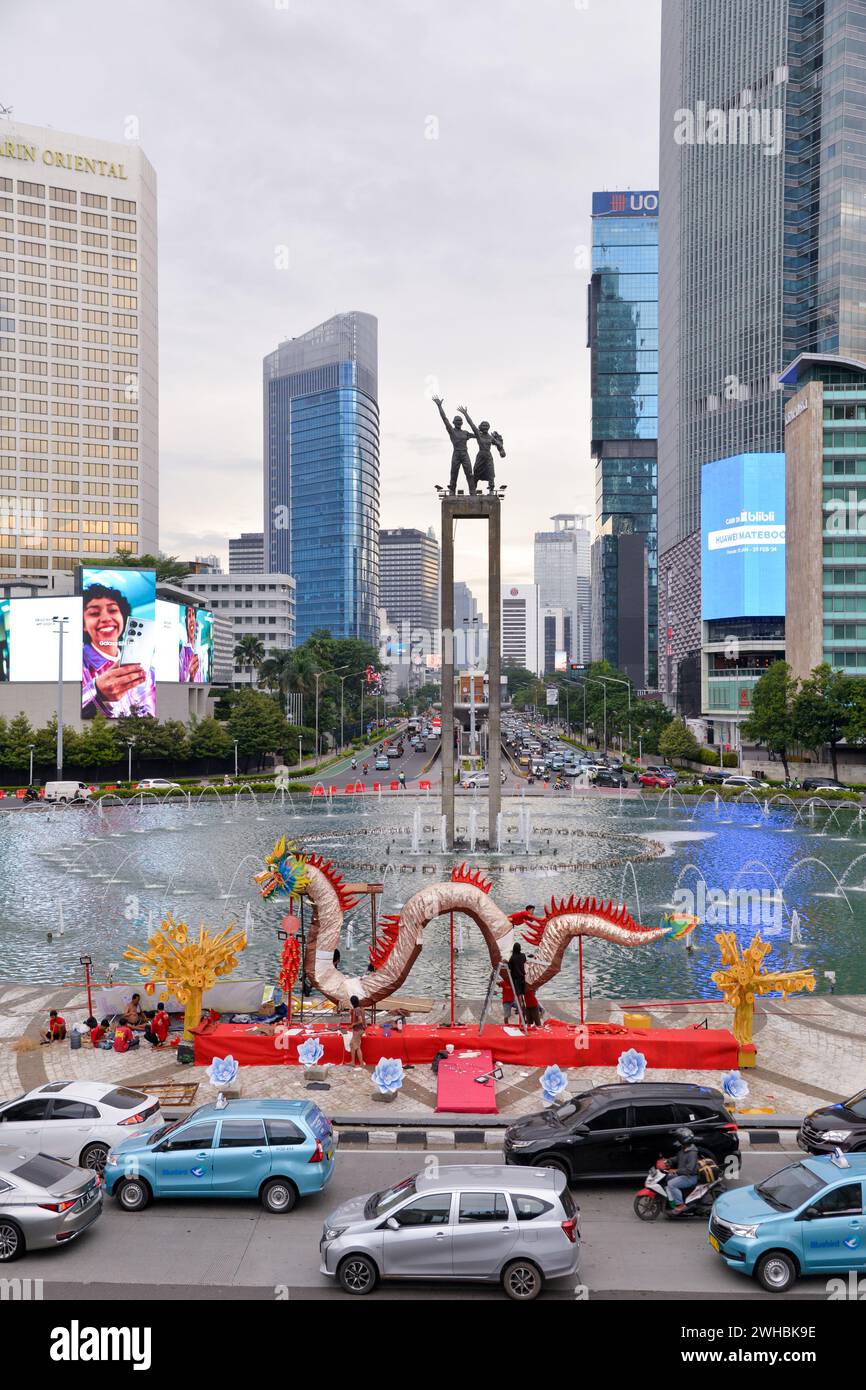 Jakarta, Indonesia. 7th Feb, 2024. A dragon-shaped installation is set ...