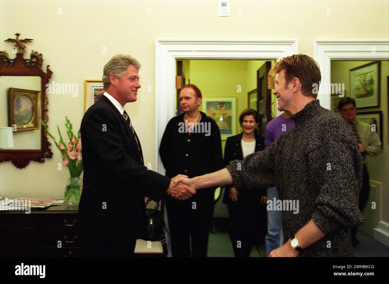 President Bill Clinton greets David Bowie, The White House, October ...