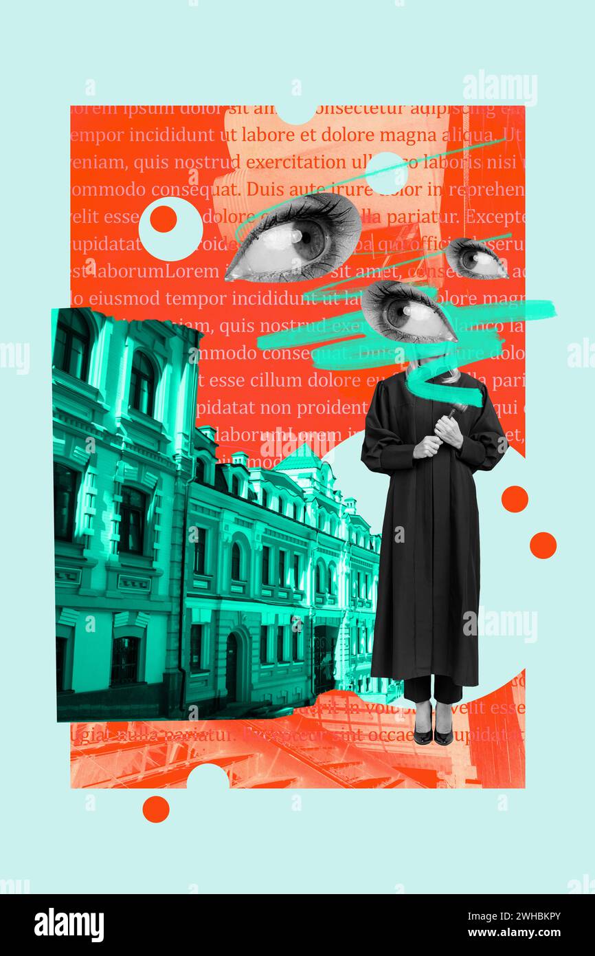 Creative vertical collage picture of headless bachelor or master degree ...