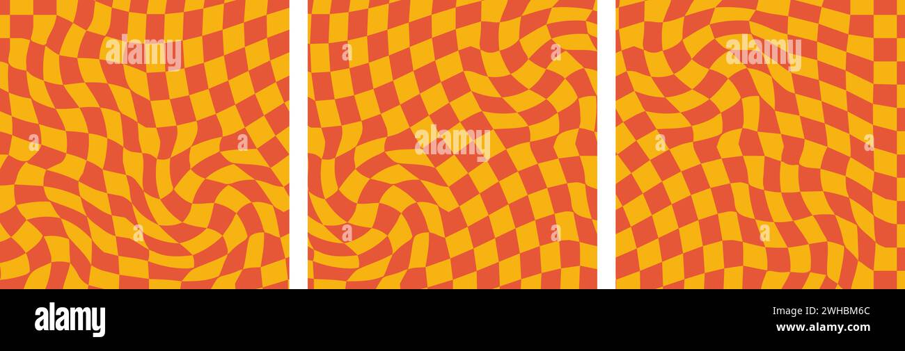 Set of Square Groovy Checkerboard Waves Patterns. Twisted and Distorted Vector Textures Bring a ...