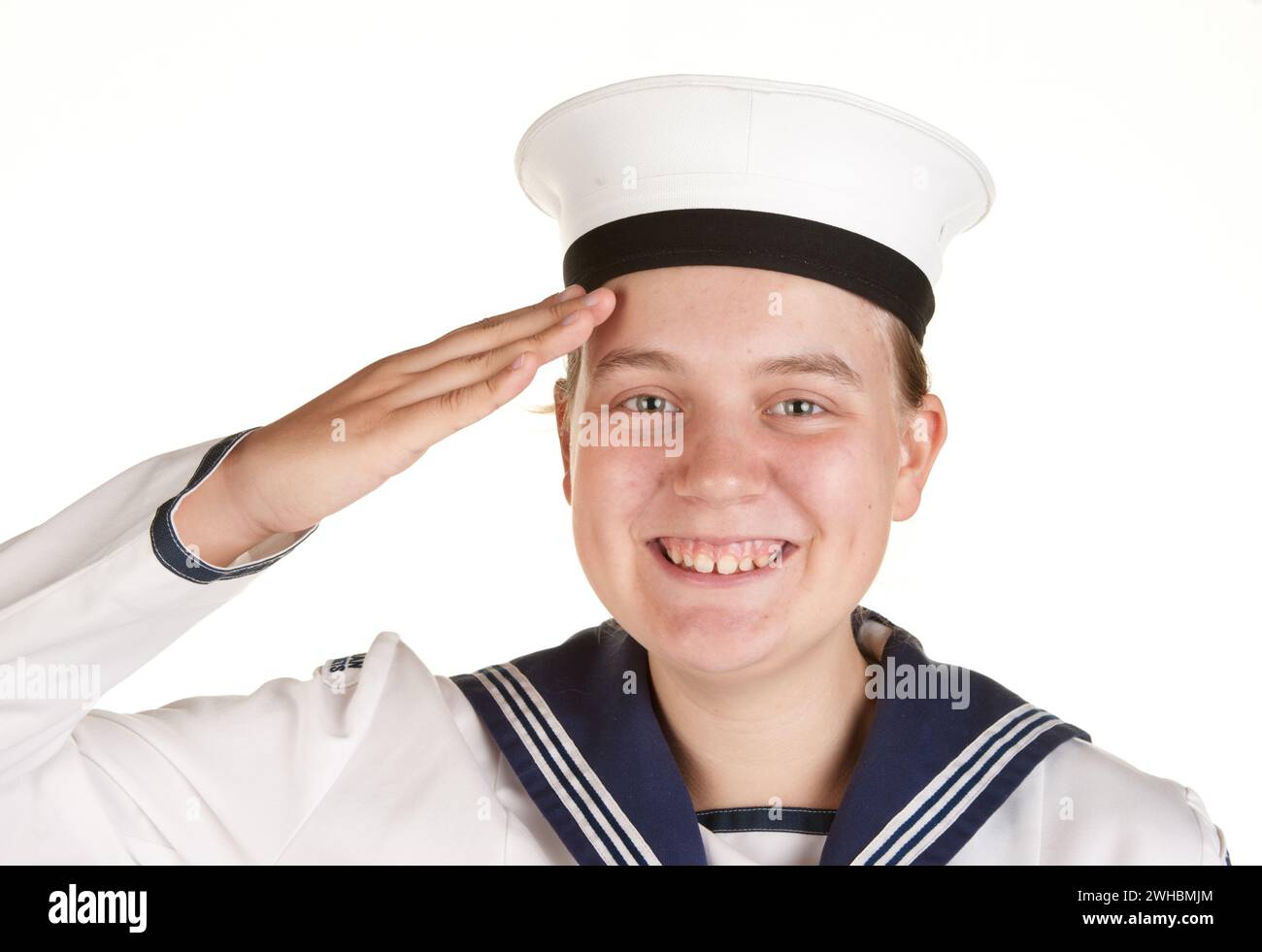 Young sailor saluting isolated white background Stock Photo - Alamy