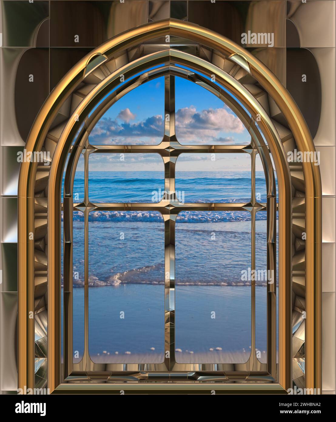 Beach through the window Stock Photo - Alamy