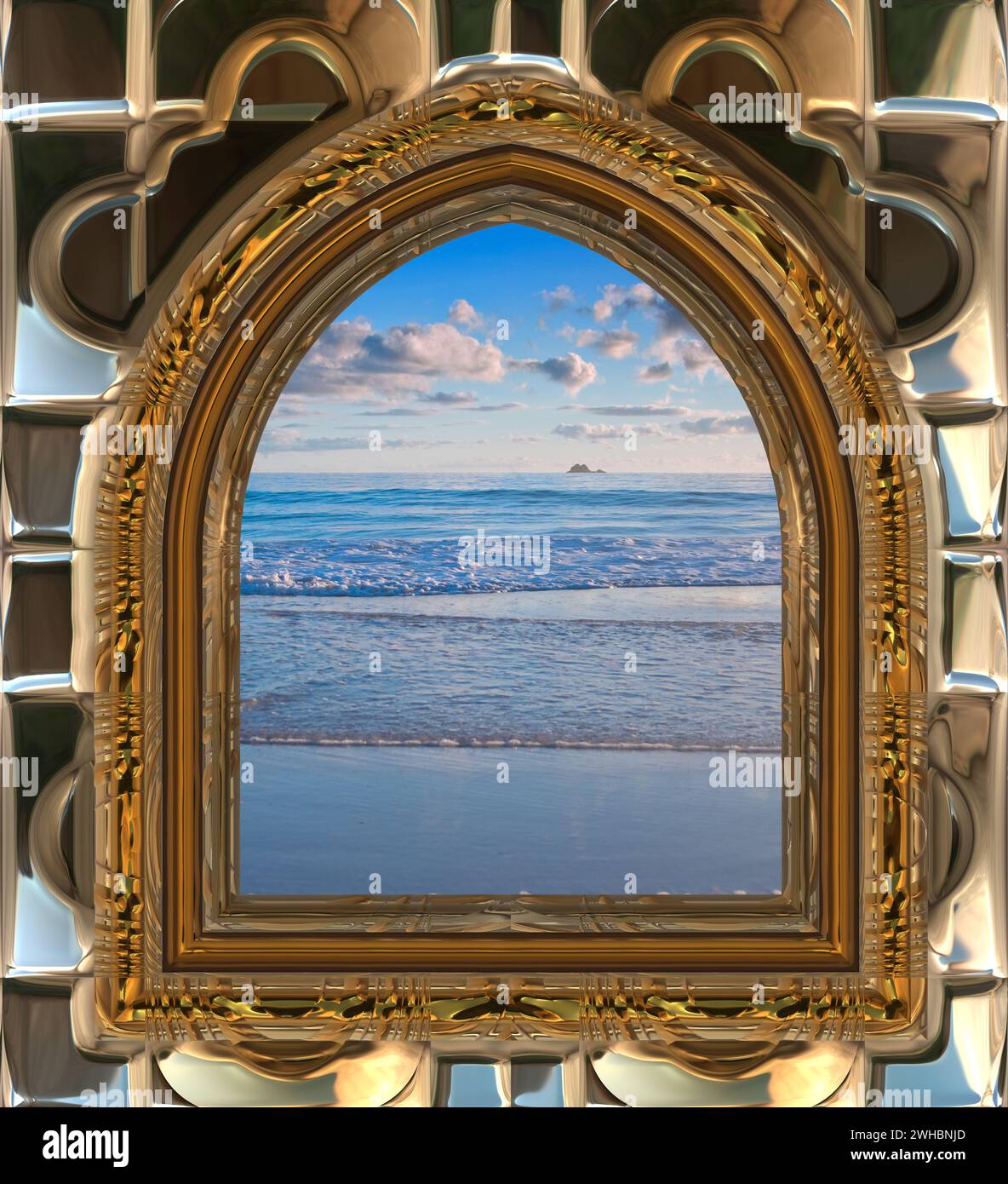 Beach through the window Stock Photo - Alamy