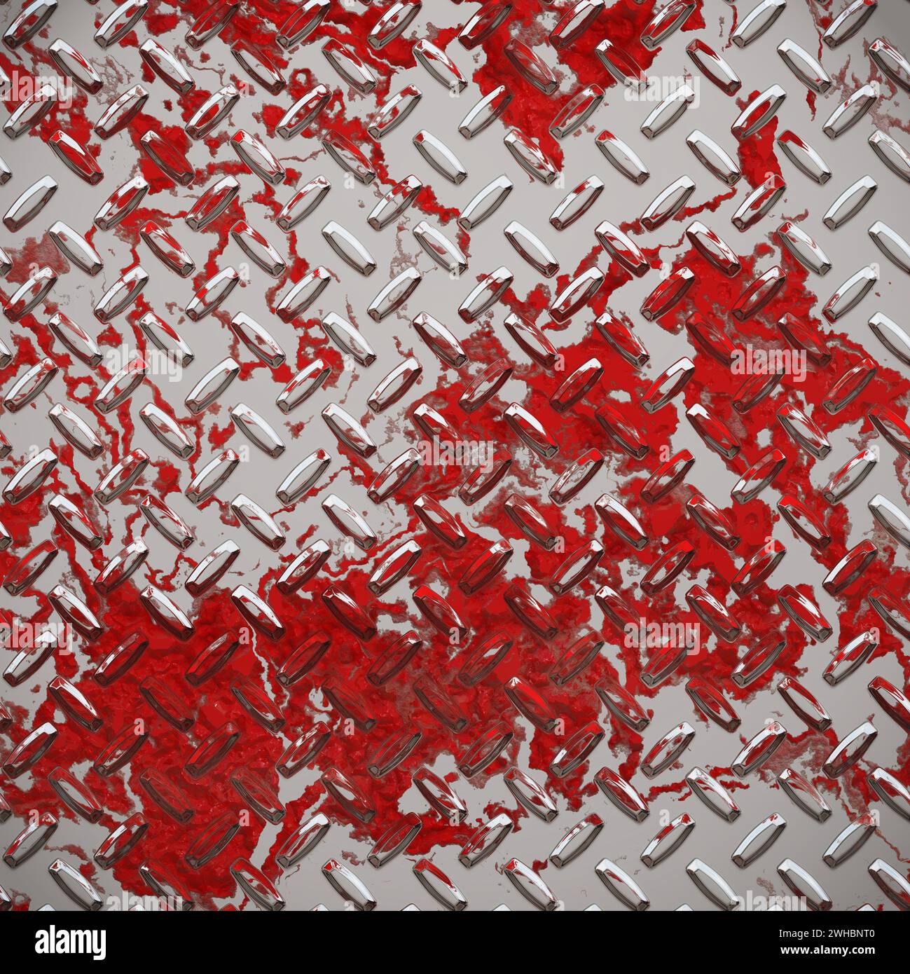 industrial accident, sheet of diamond or tread plate splashed in red ...