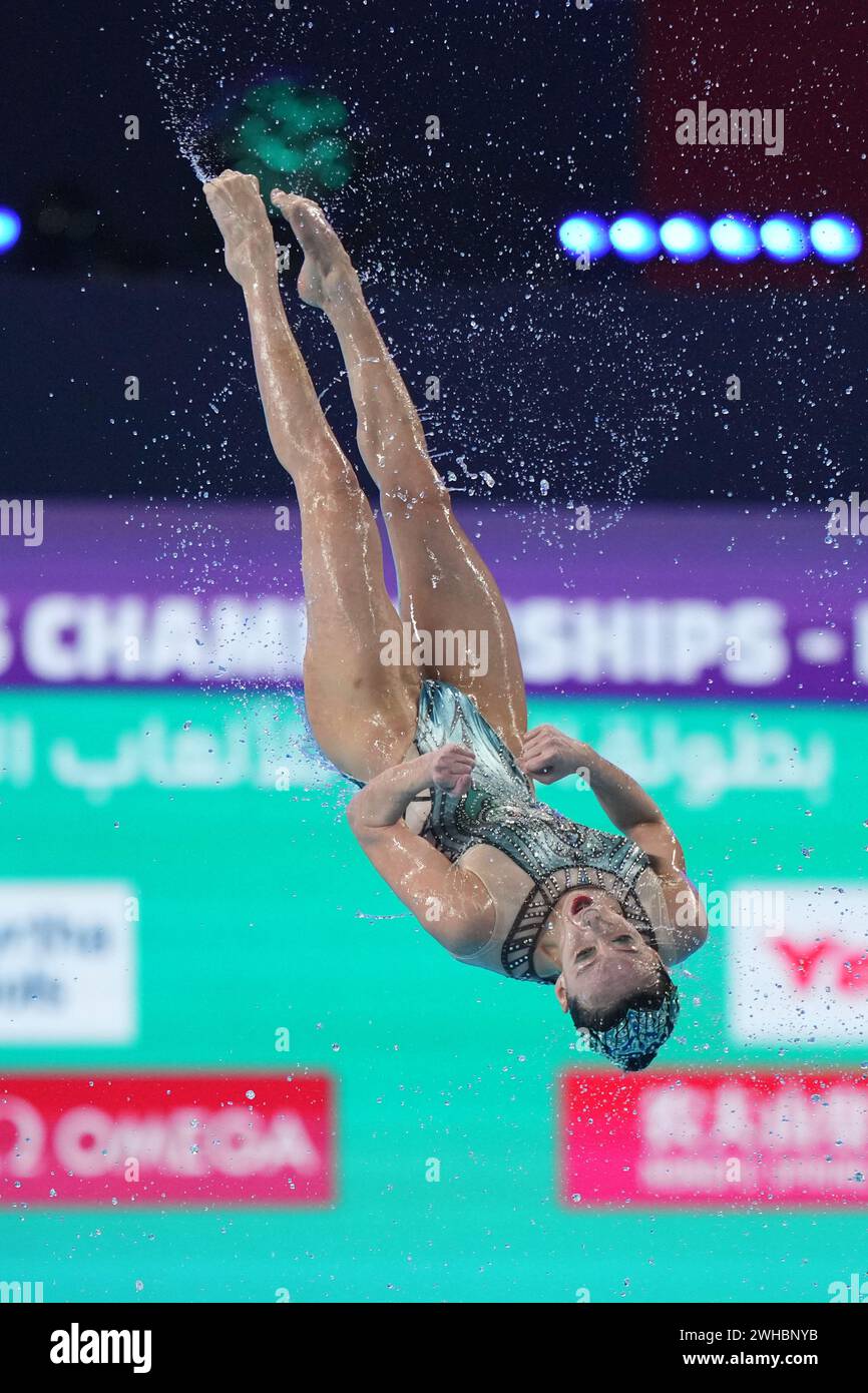 Doha, Qatar. 9th Feb, 2024. A swimmer of Team China performs during the ...