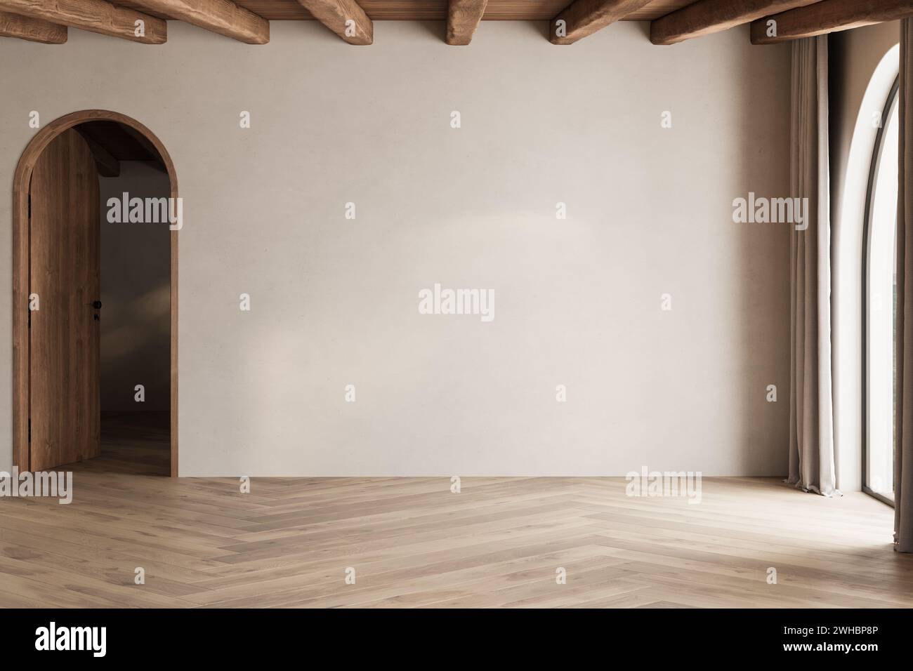 Boho cozy empty living room design, pastel color wall mockup Stock ...