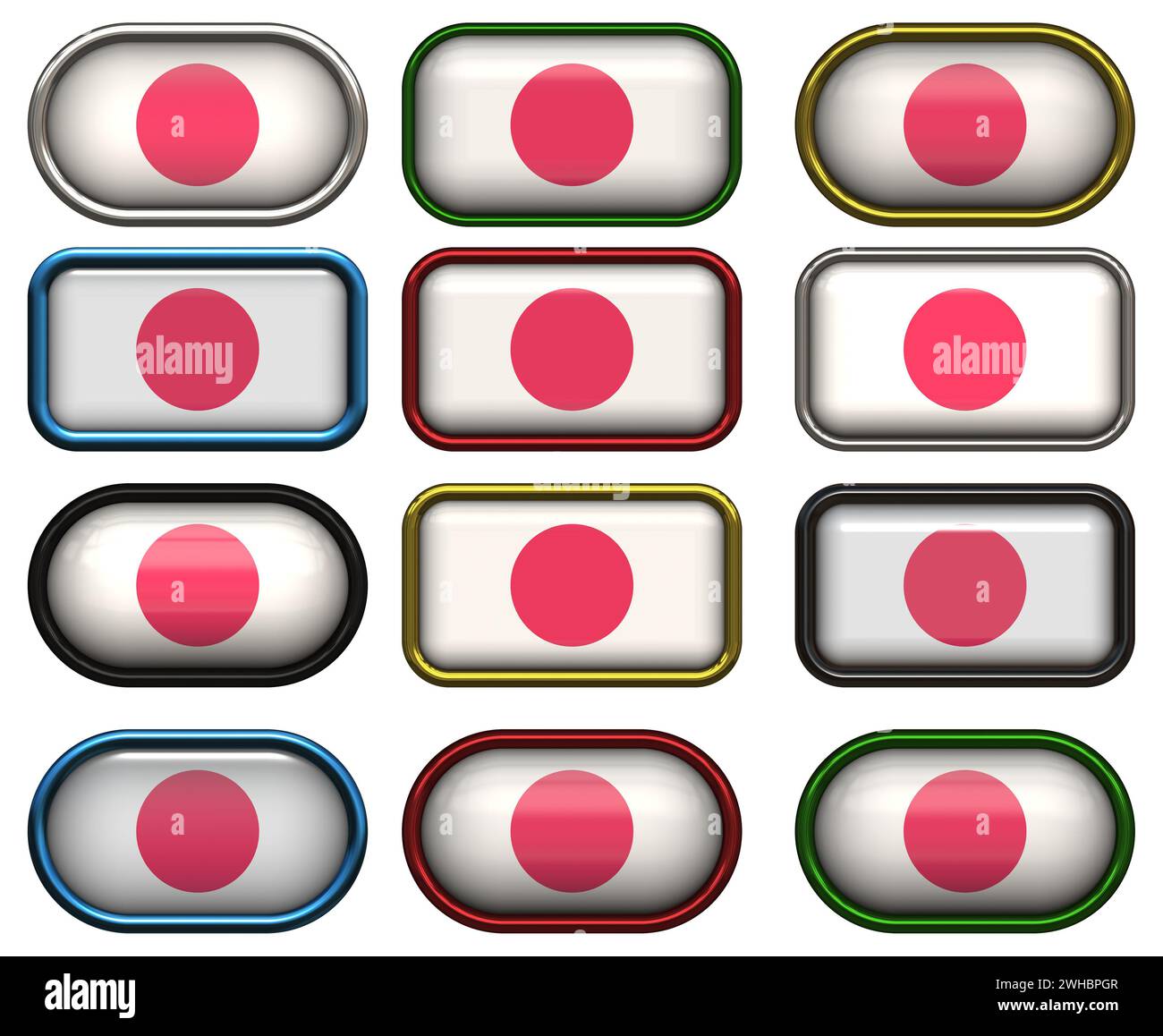 12 buttons of the Flag of Japan Stock Photo - Alamy