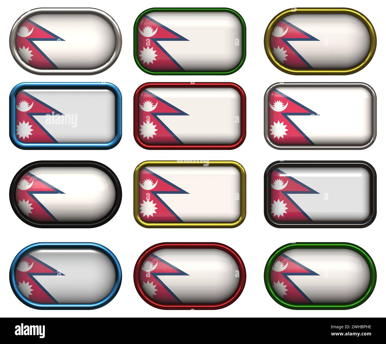 12 buttons of the Flag of Nepal Stock Photo - Alamy