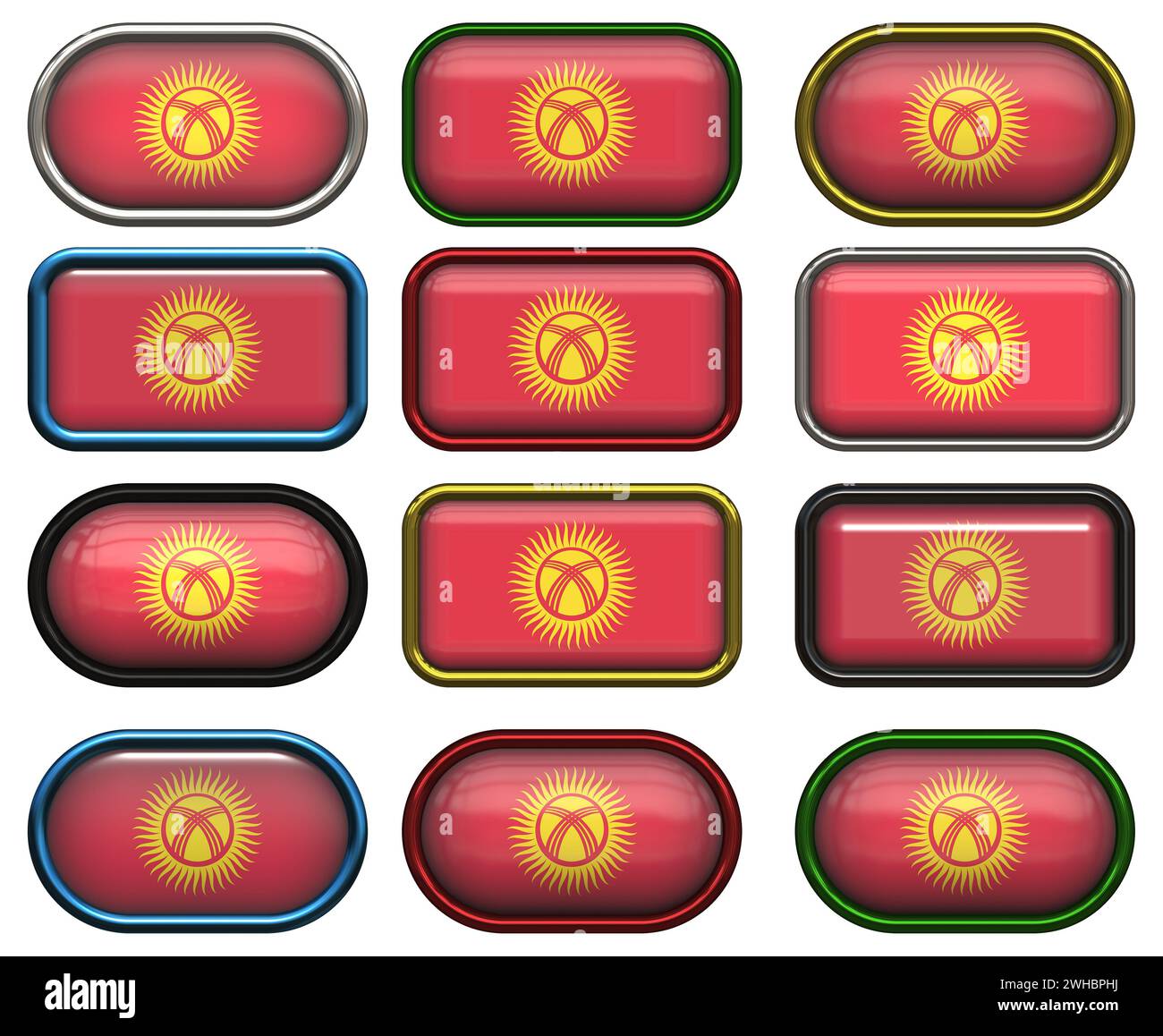 12 buttons of the Flag of kyrgyzstan Stock Photo - Alamy