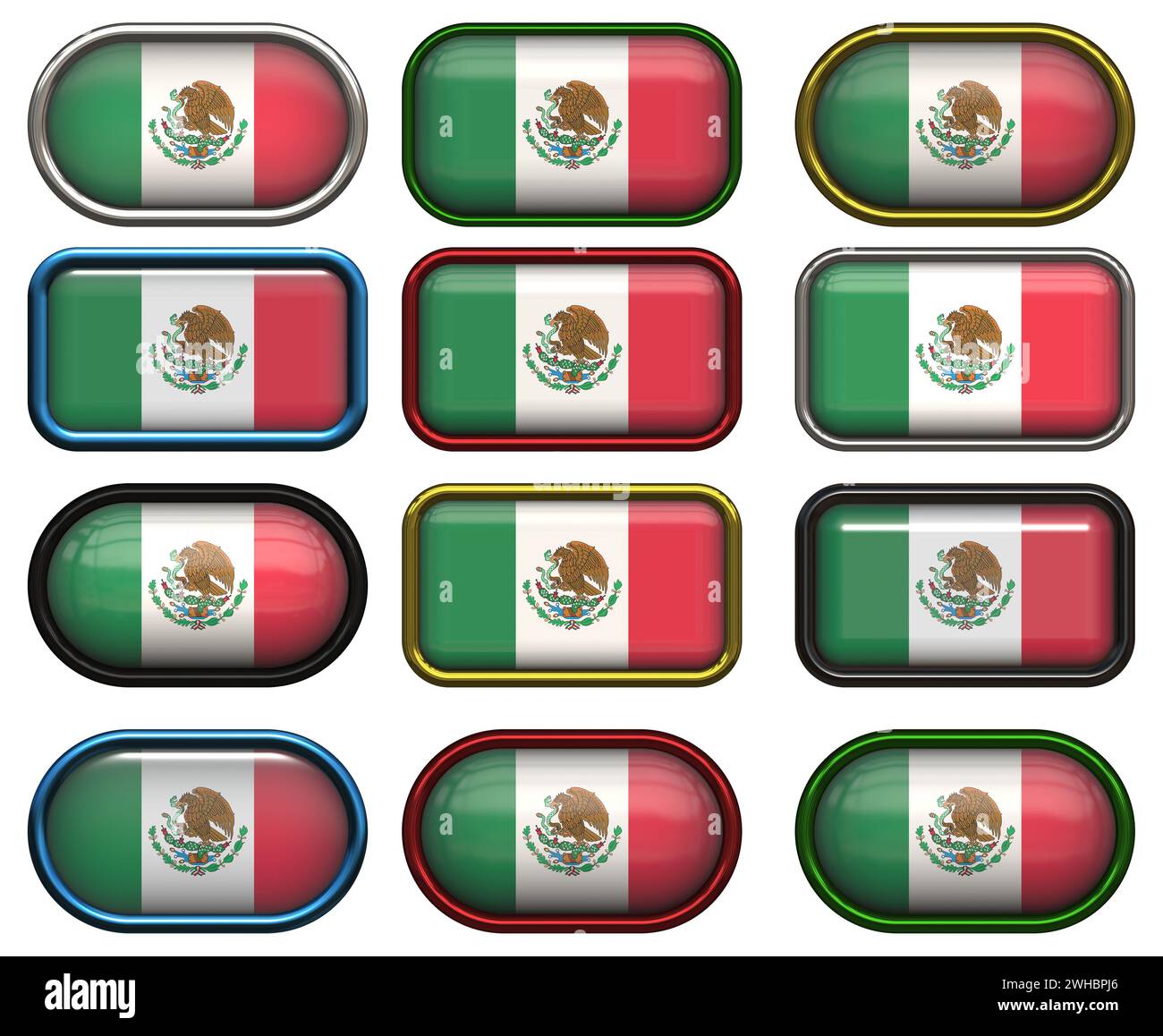 12 buttons of the Flag of Mexico Stock Photo - Alamy