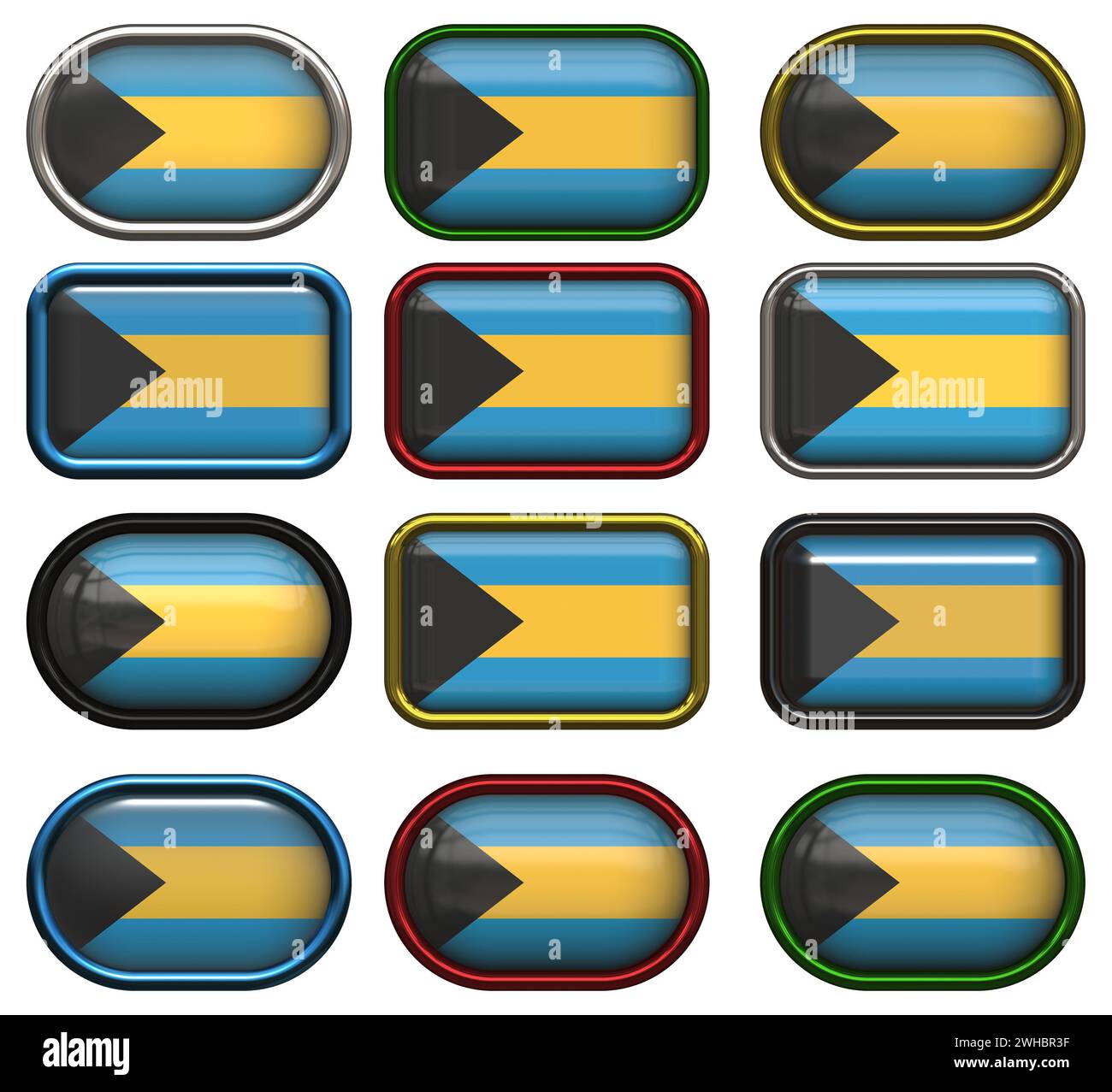 Twelve buttons of the Flag of Bahamas Stock Photo - Alamy