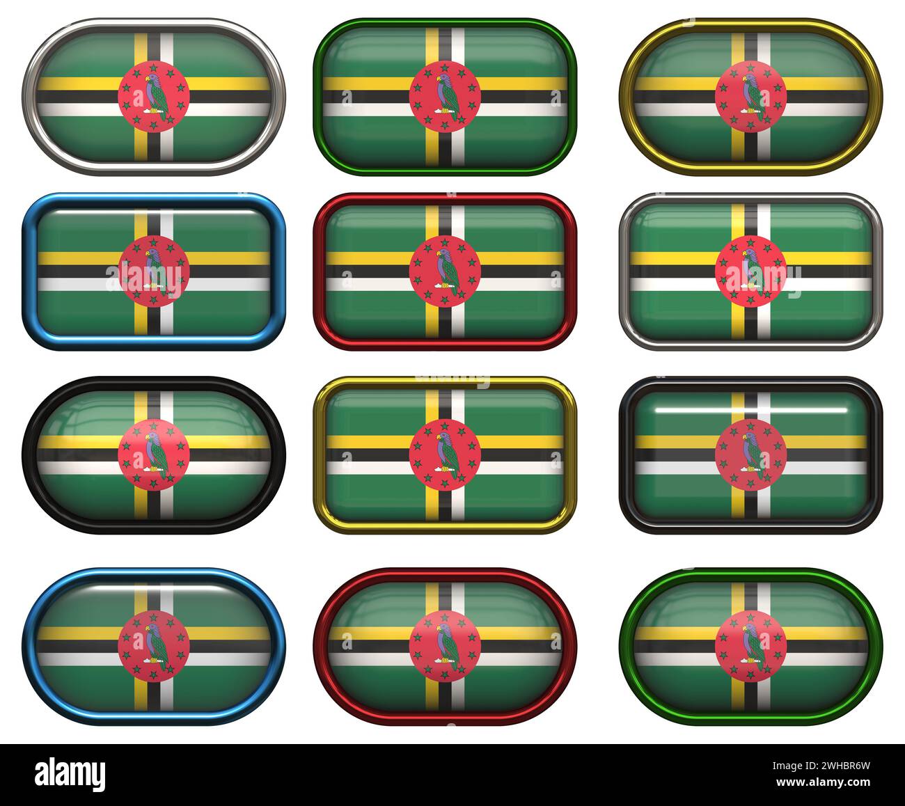 Twelve buttons of the Flag of Dominica Stock Photo - Alamy