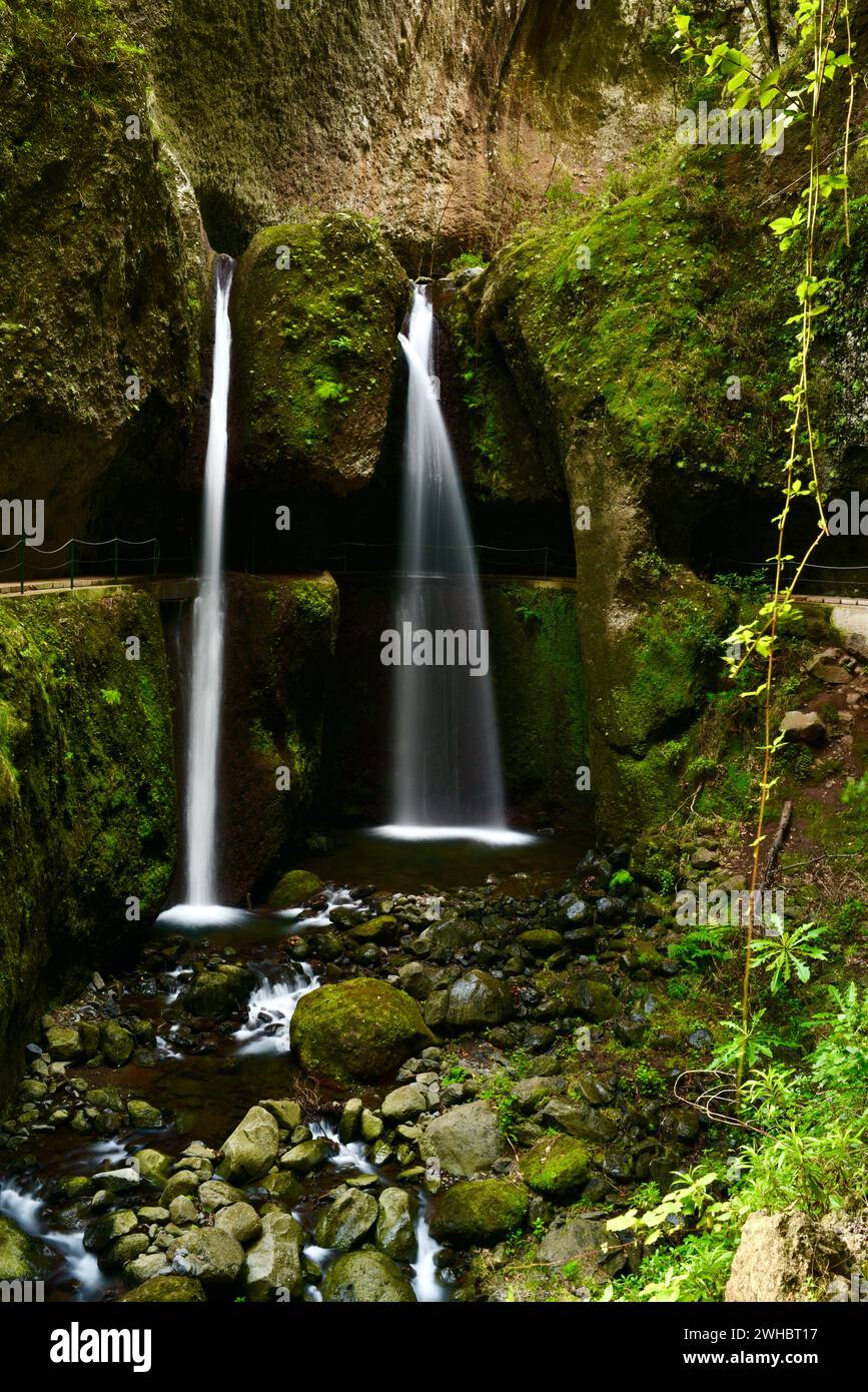 Spectacular waterfalls at the popular Levada Novo hiking trail that ...