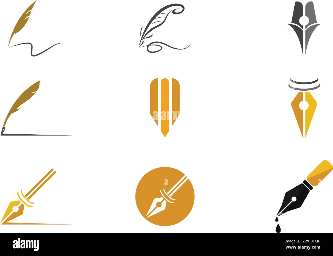 Vector logo design element on white background. Feather writing Stock ...