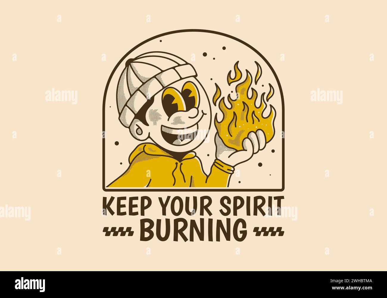 Keep your spirit burning. Retro style illustration of a beanie guy ...