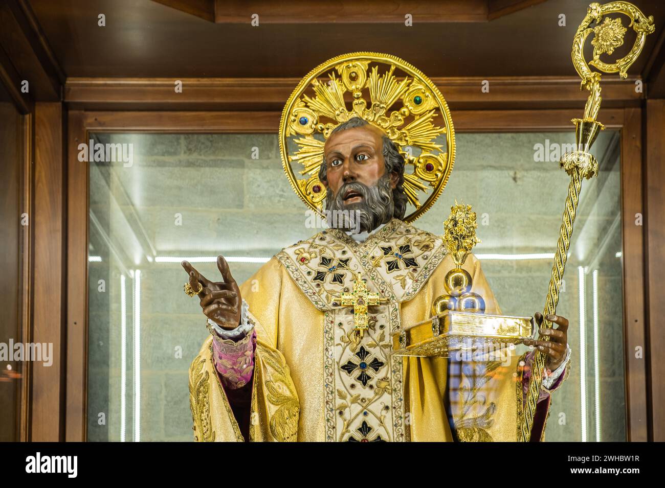 Statue of Saint Nicholas in the left aisle of the Basilica of Saint ...