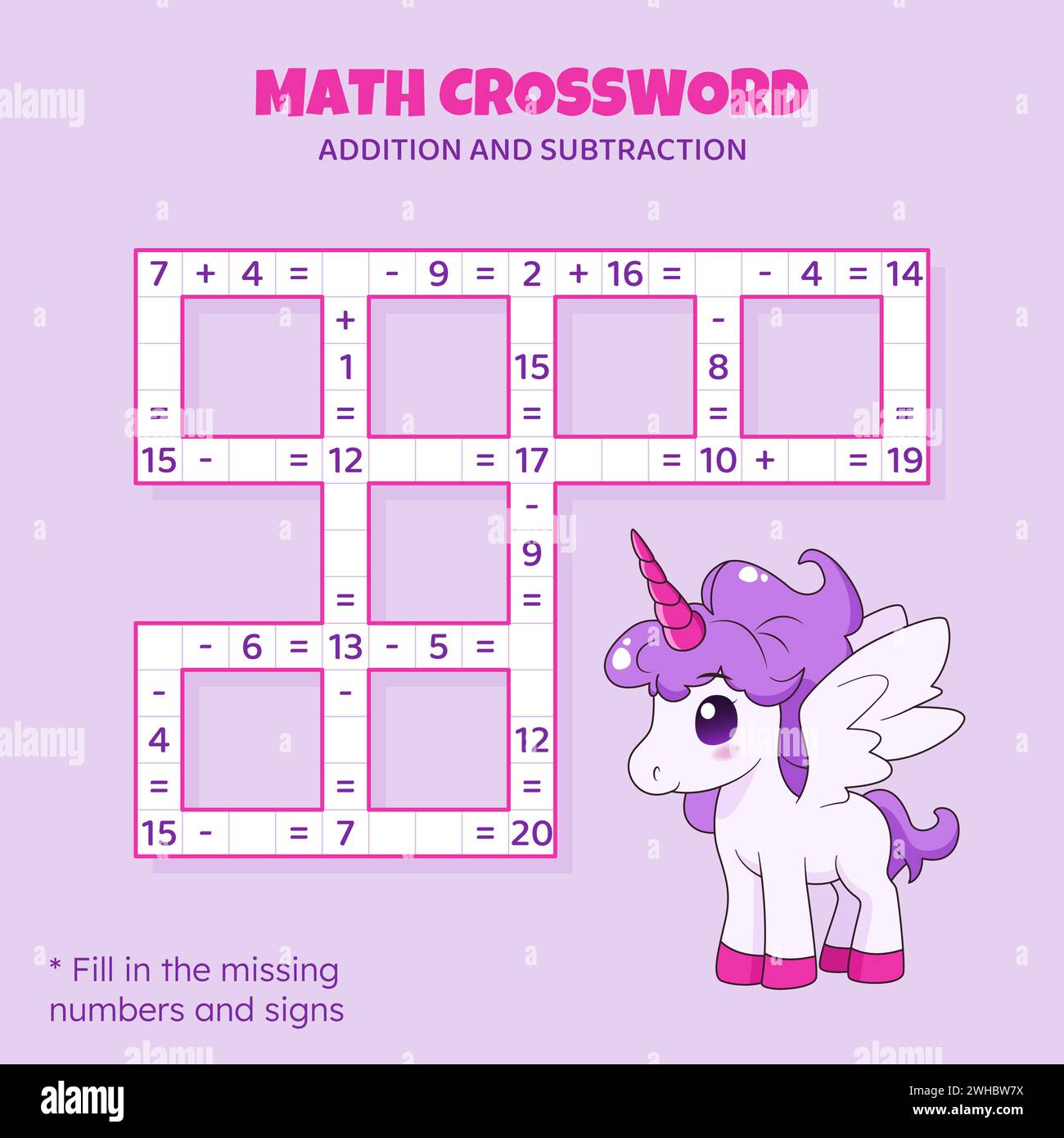 Math Crossword puzzle. Addition and subtraction Stock Vector Image ...