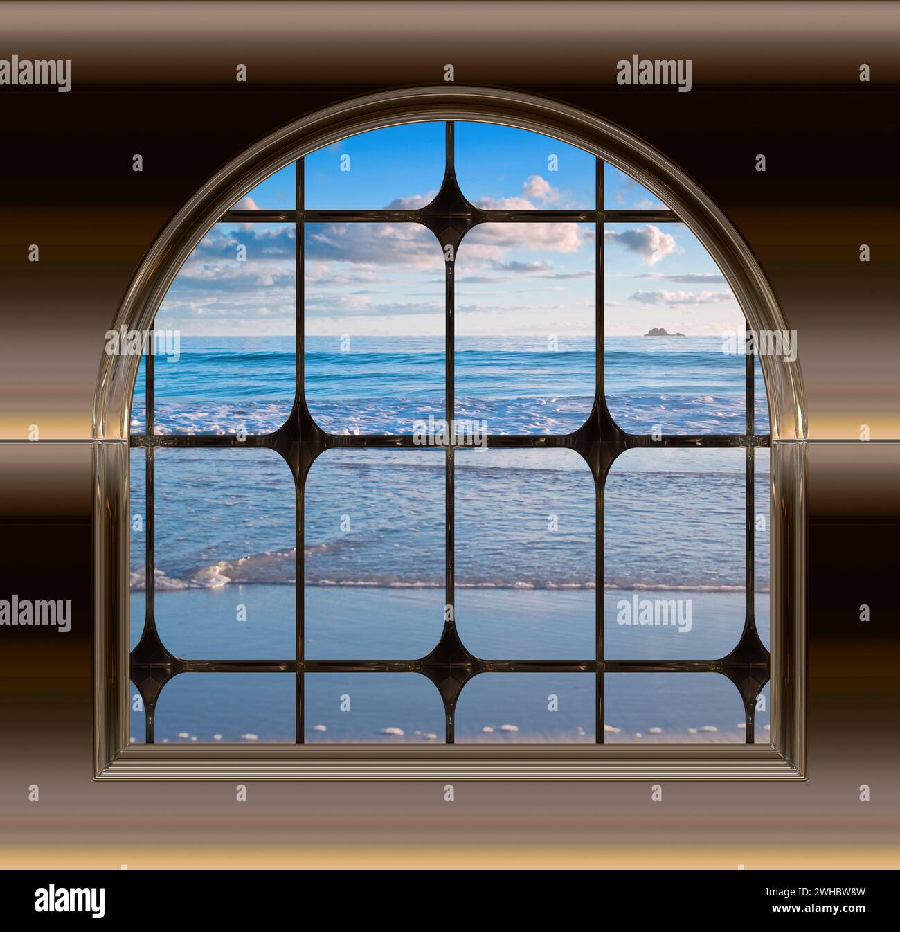 Beach through the window Stock Photo - Alamy