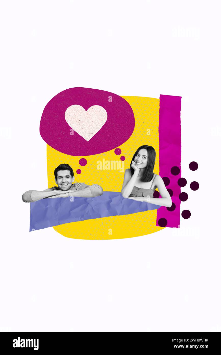 Vertical collage poster young couple lovers romantic relationship ...