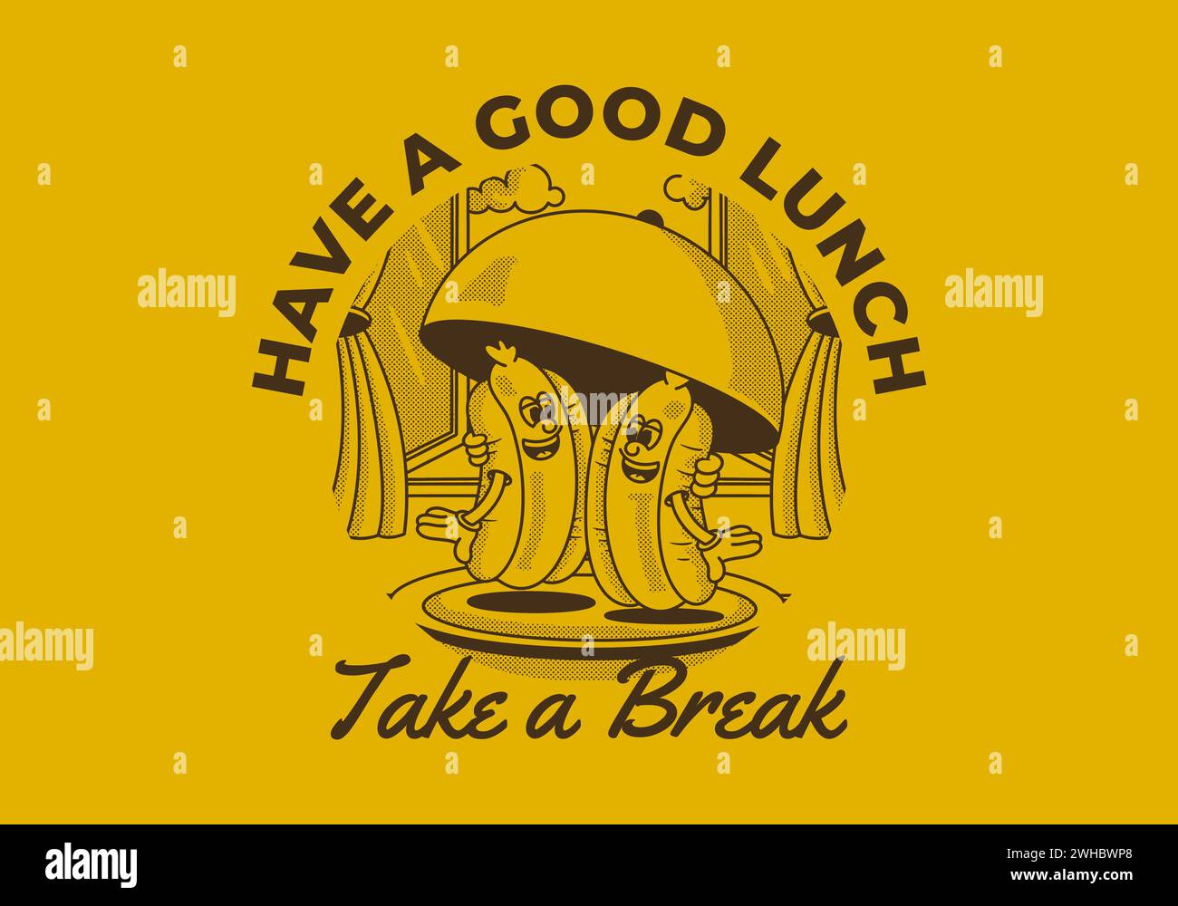 Have a good lunch. Mascot character illustration of two hot dog on the ...