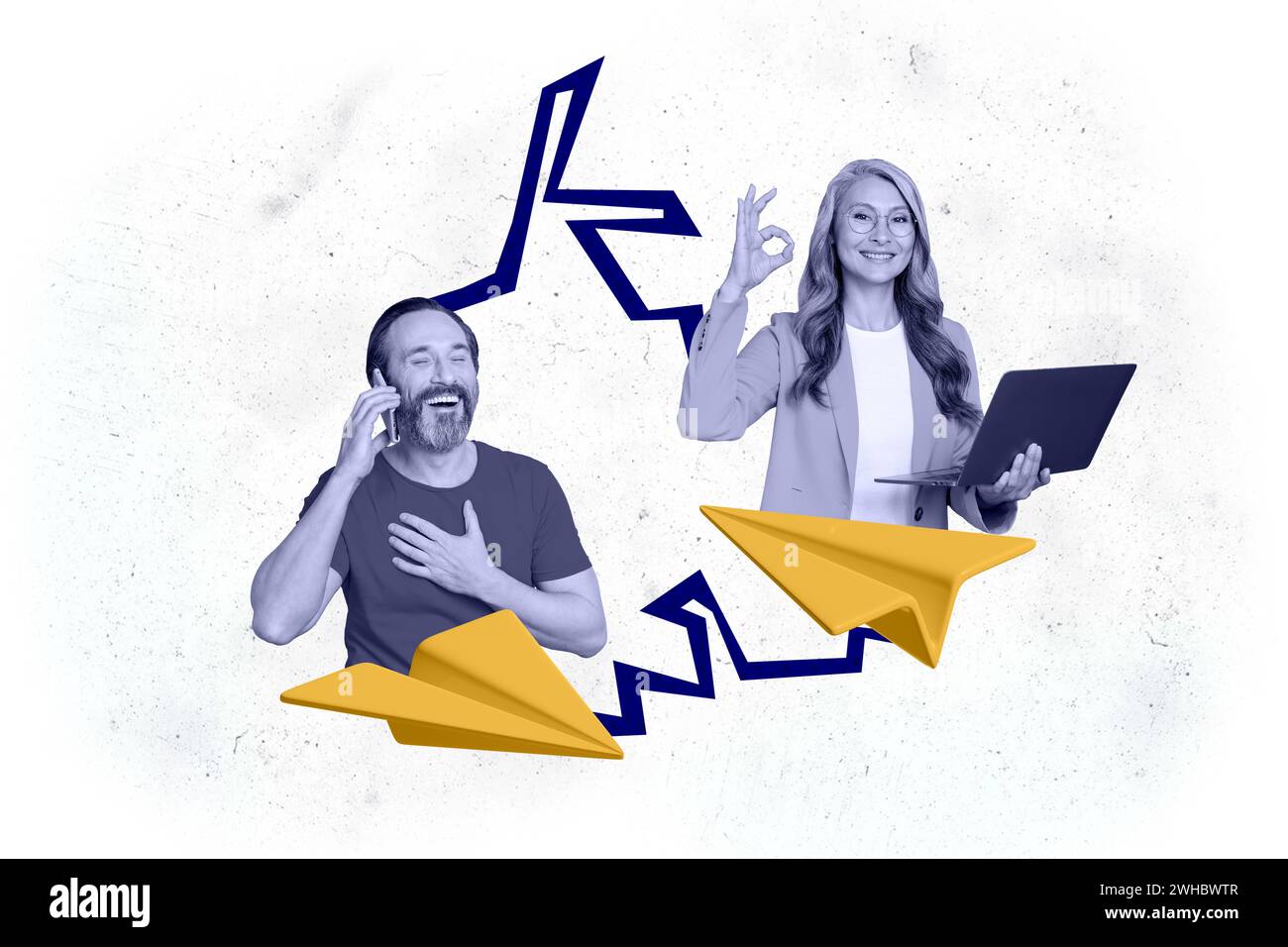 Creative 3d collage photo of connection between two colleagues business ...