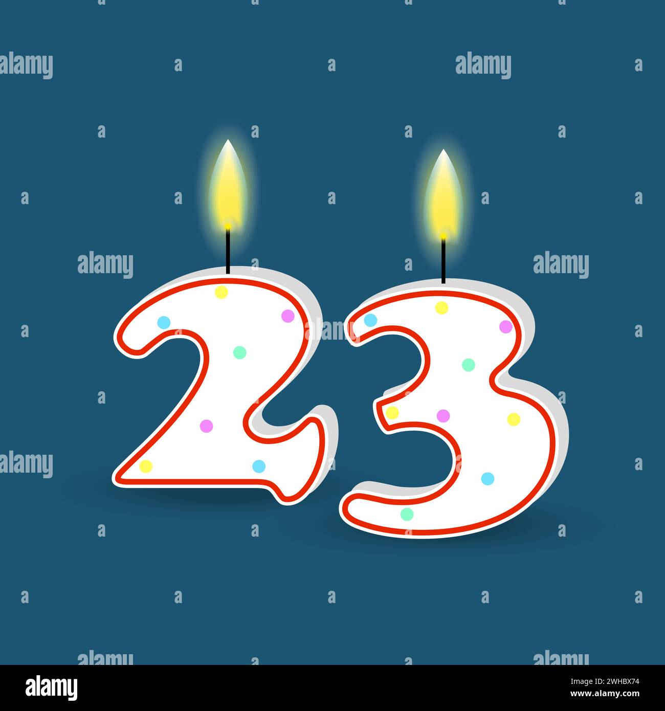 Birthday number twenty three, candle with fire. 3D number 23. Vector ...