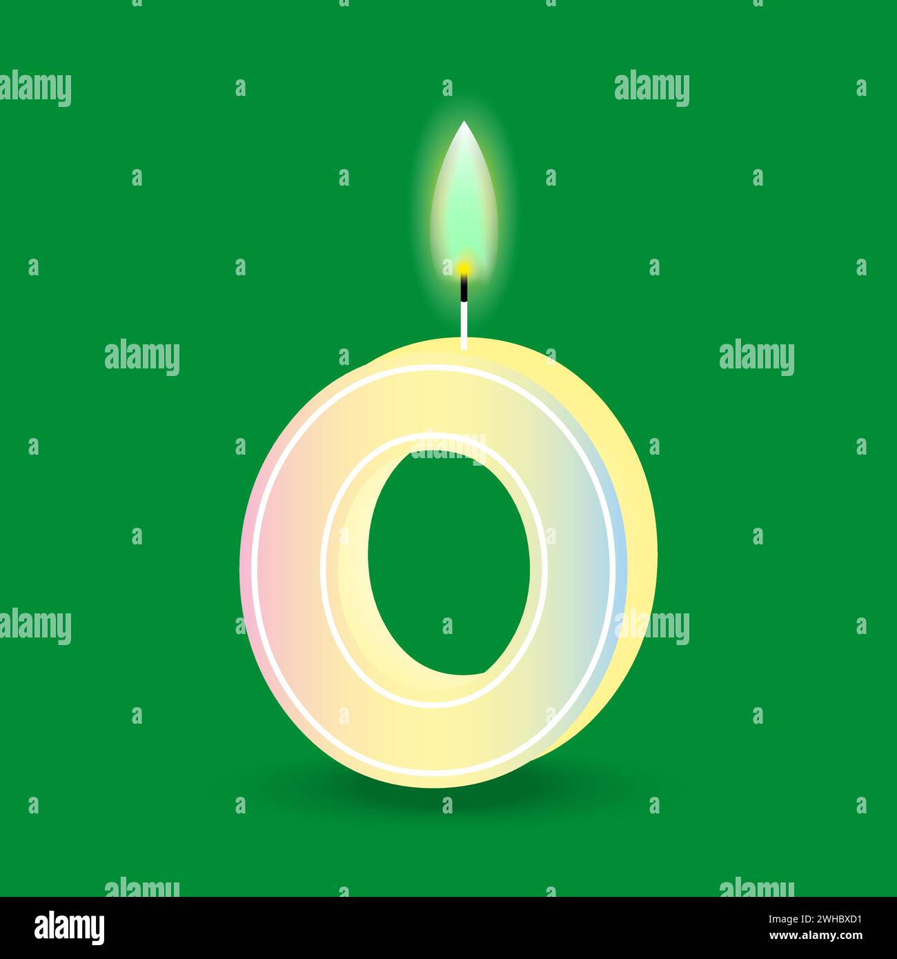 Birthday number zero, candle with fire. 3D number 0. Vector ...
