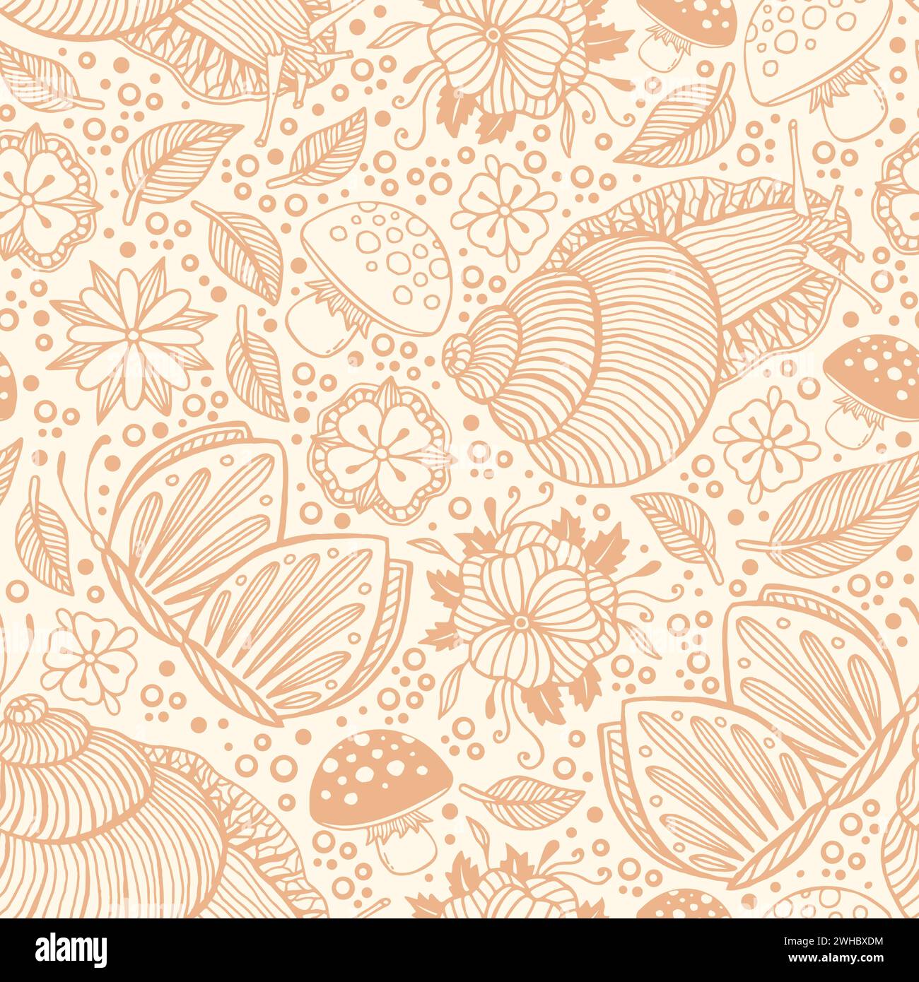 Hand Drawn Snails Leaves and Flowers Seamless Pattern Stock Vector Image & Art - Alamy