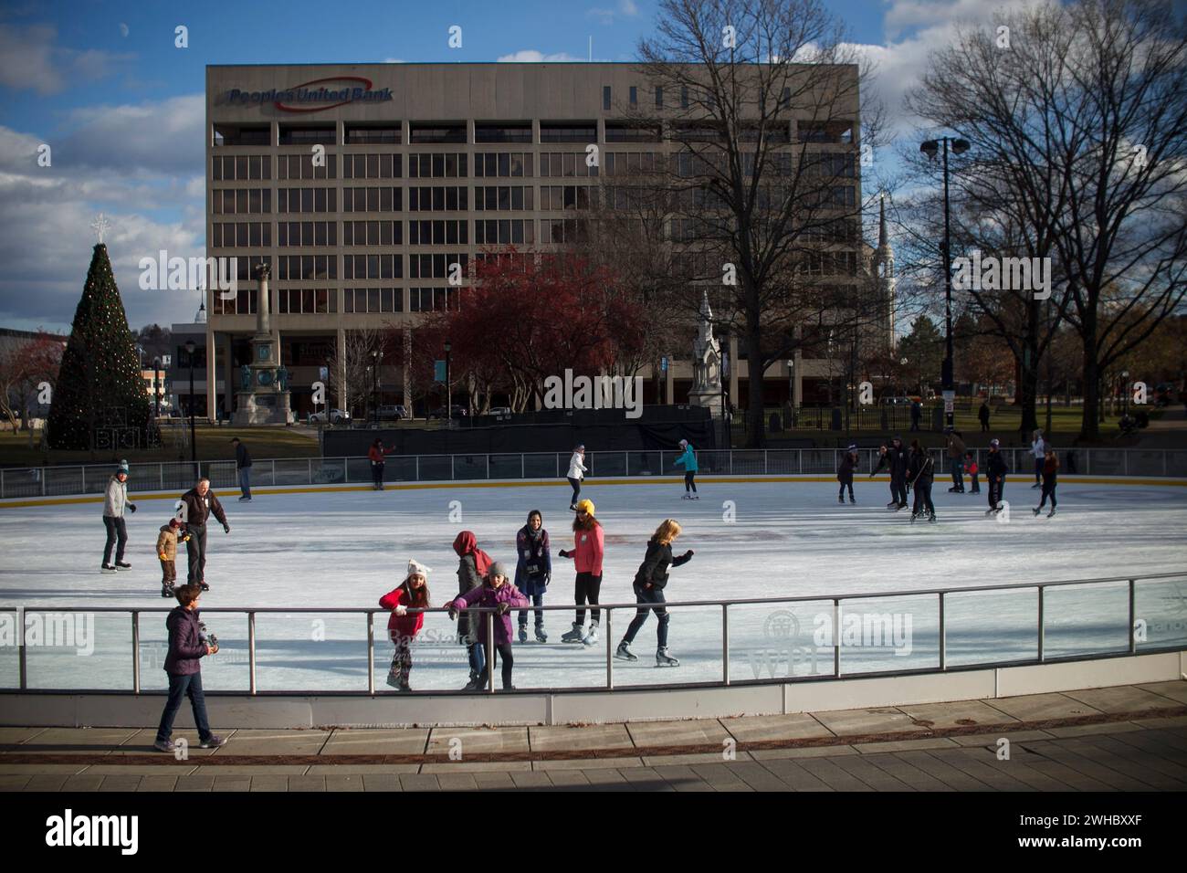 Worcester Common ice rink in Worcester, Massachusetts, USA the second ...