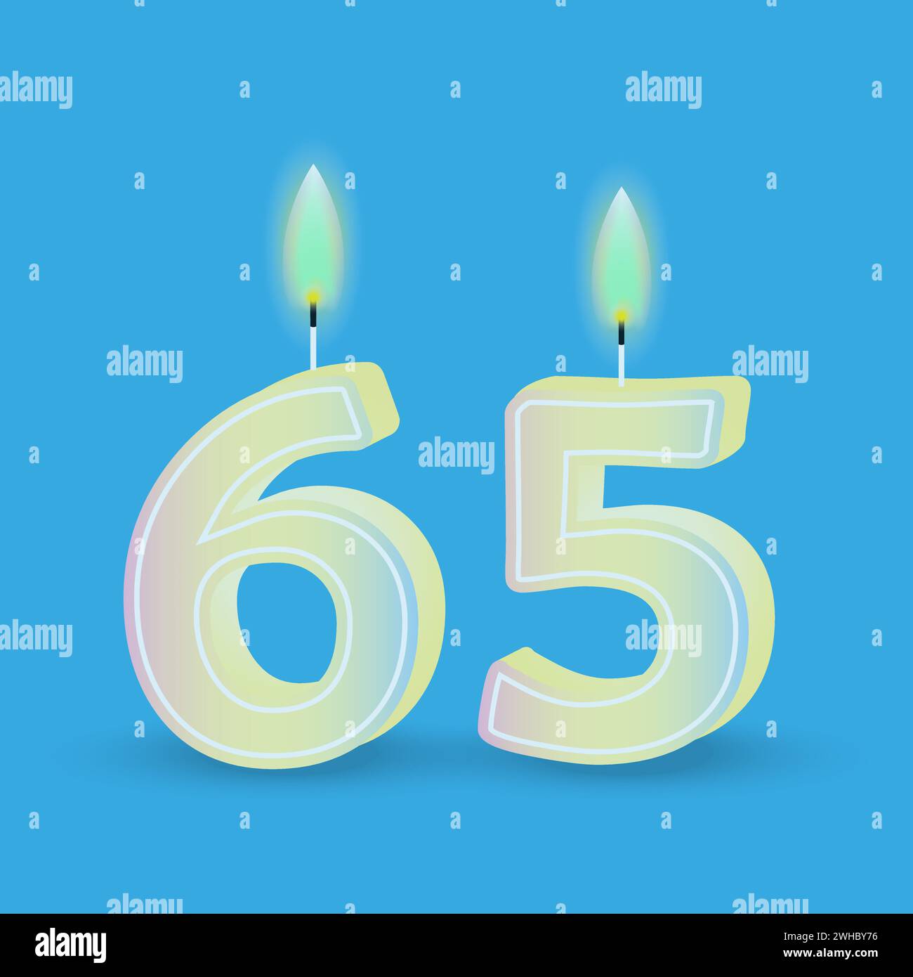Birthday number sixty five, candle with fire. 3D number 65. Vector ...