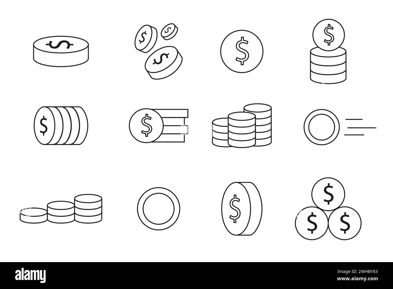 Simple collection of coin related line icons. Vector illustration. EPS ...